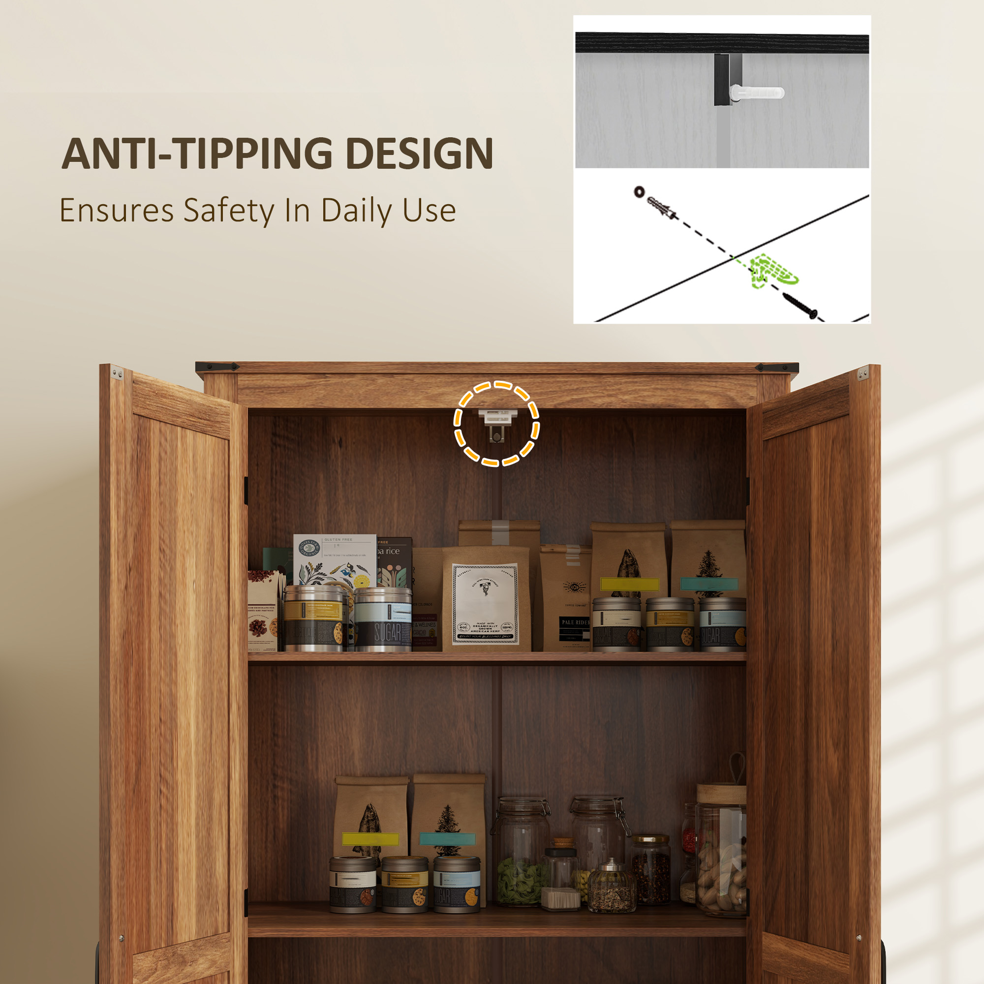 HOMCOM 72" Farmhouse Pantry Cabinet with Adjustable Shelves, Kitchen ...