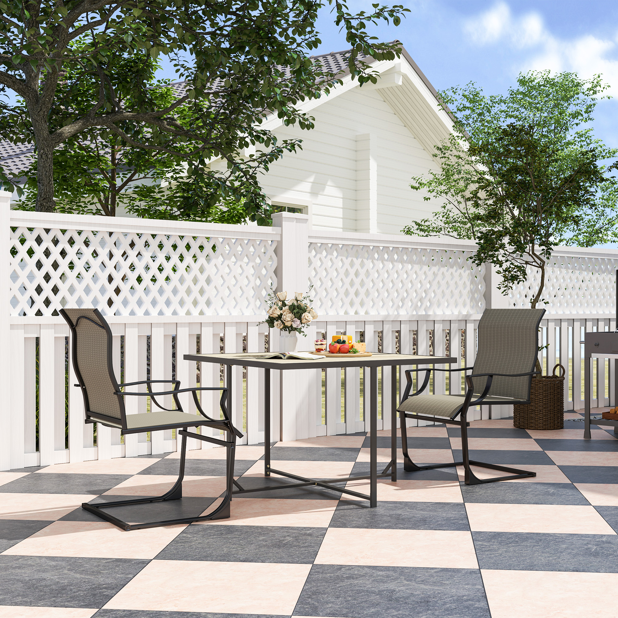 Outsunny C Spring Motion Patio Chairs Set of 2 with Curved High ...