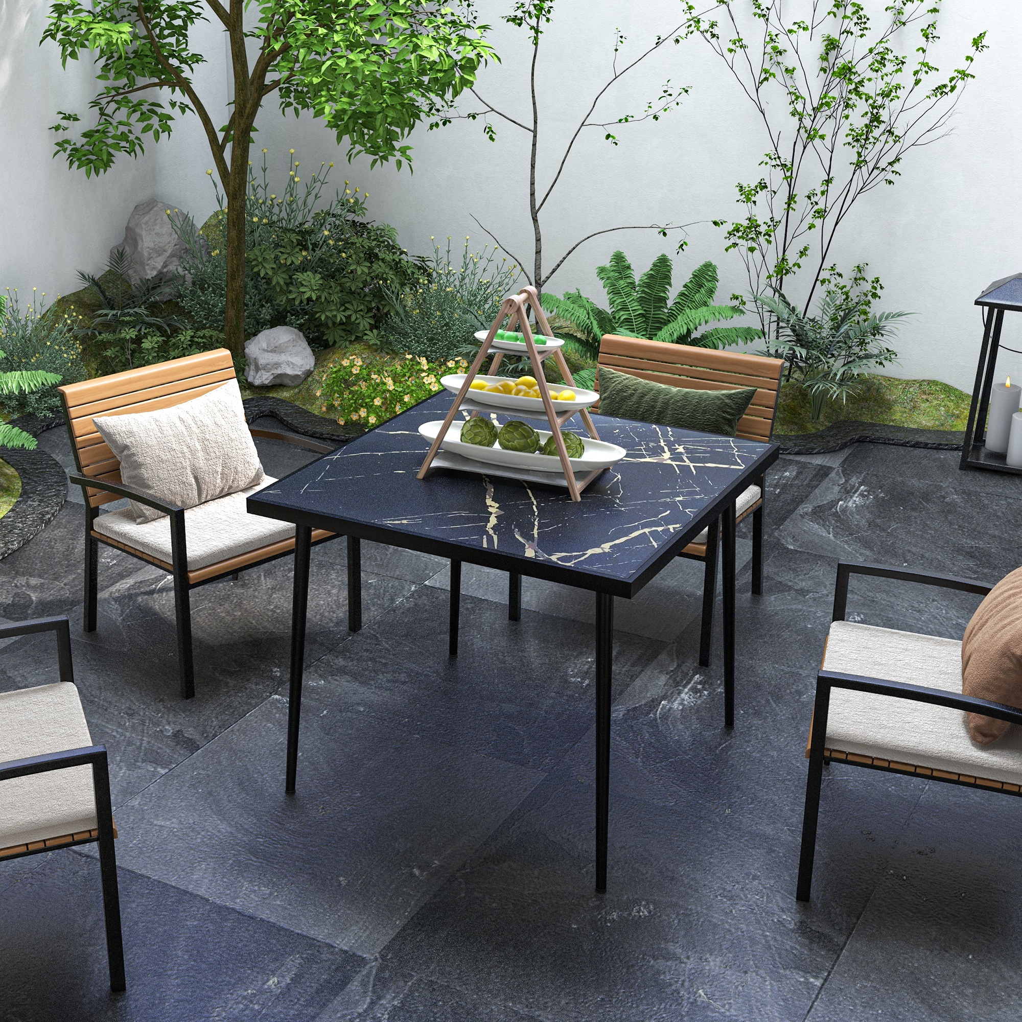 Outsunny Outdoor Dining Table for 4, Square Patio Dining Table with ...