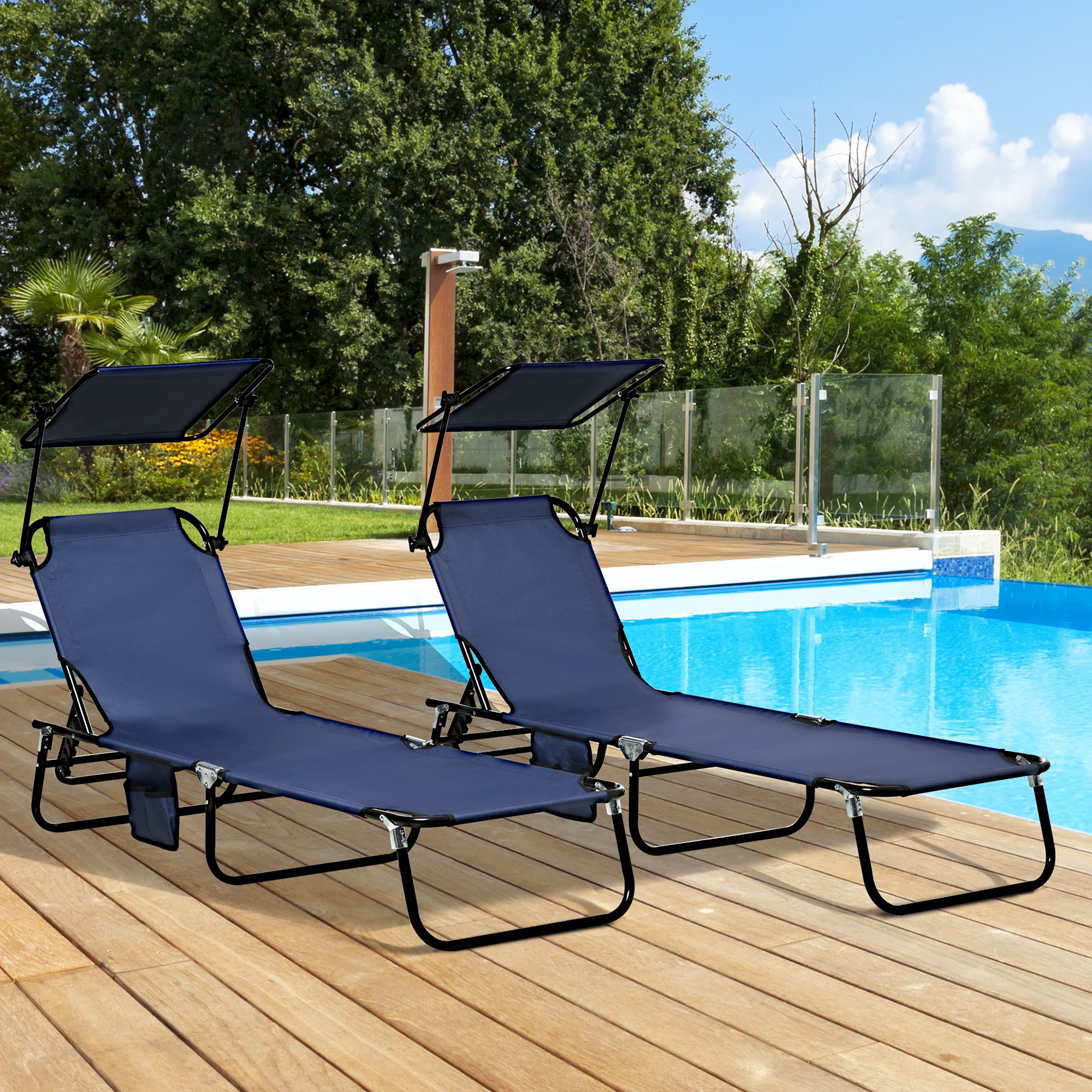 Outsunny Folding Chaise Lounge Pool Chairs, Set of 2 Outdoor Sun ...
