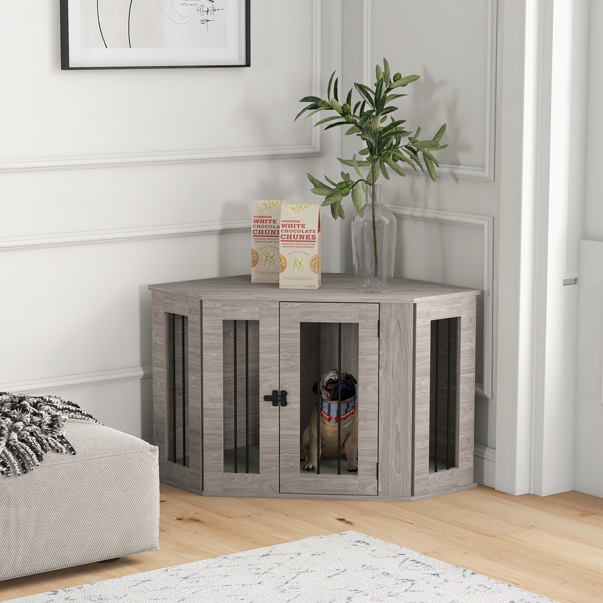 PawHut Conner Dog Crate, Furniture Dog Cages with Cushion for Medium ...