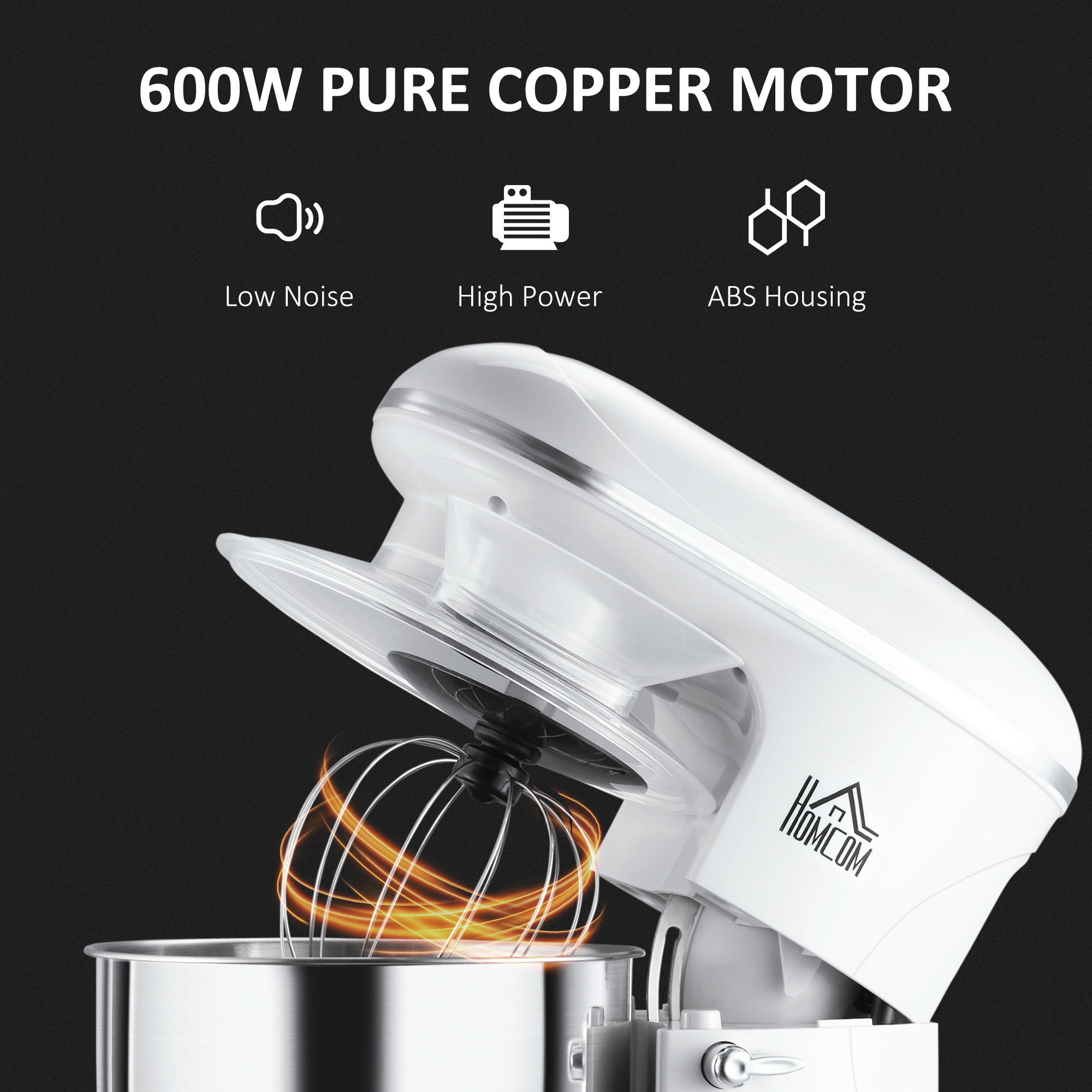 HOMCOM Stand Mixer with 6+1P Speed, 600W Tilt Head Kitchen Electric ...