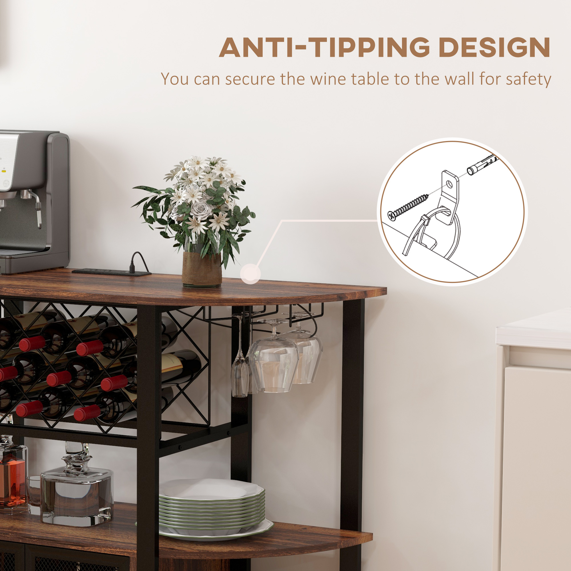 HOMCOM Wine Bar Cabinet with Charging Station, LED Lighted Liquor ...