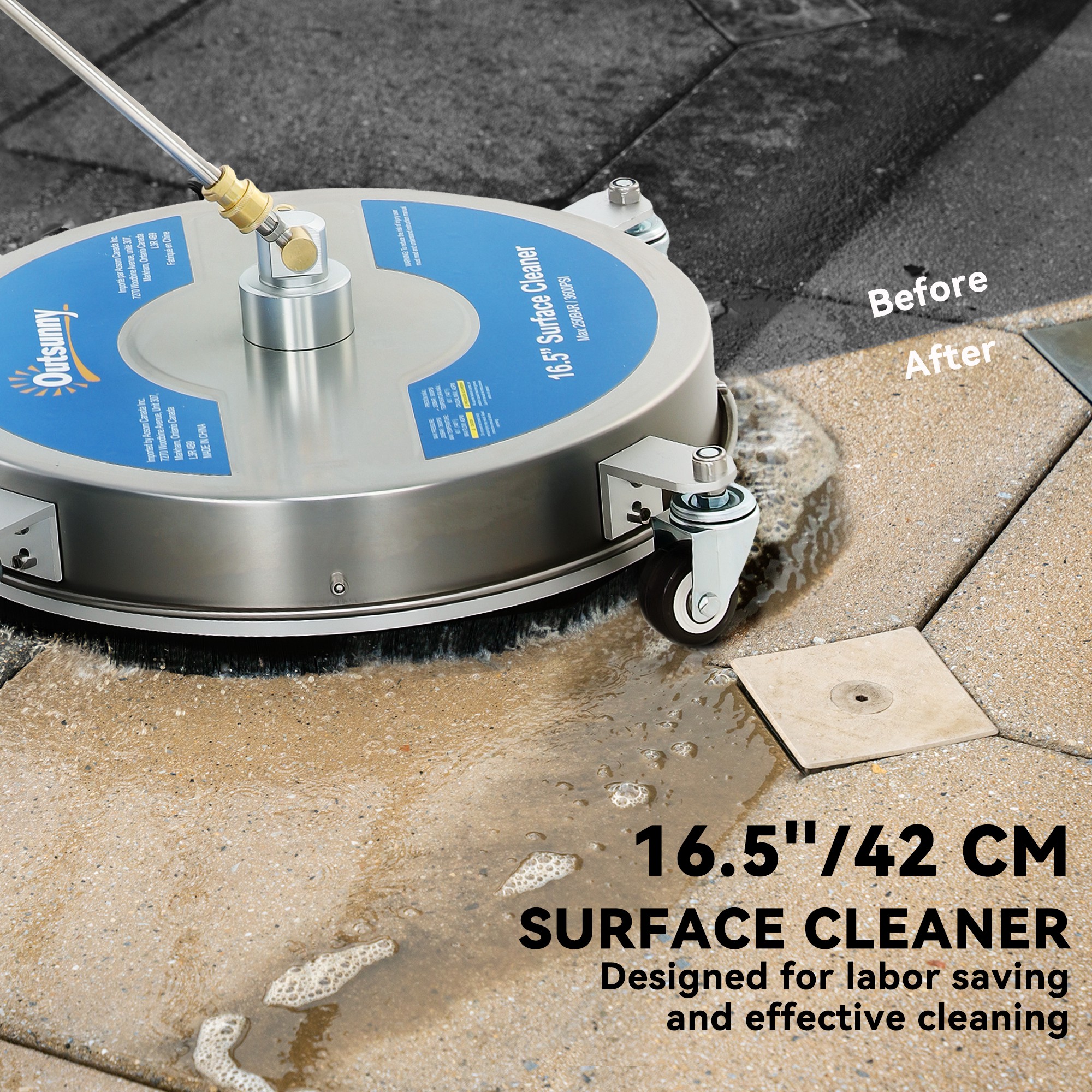 Outsunny 16" Pressure Washer Surface Cleaner with 4 Wheels, Stainless ...