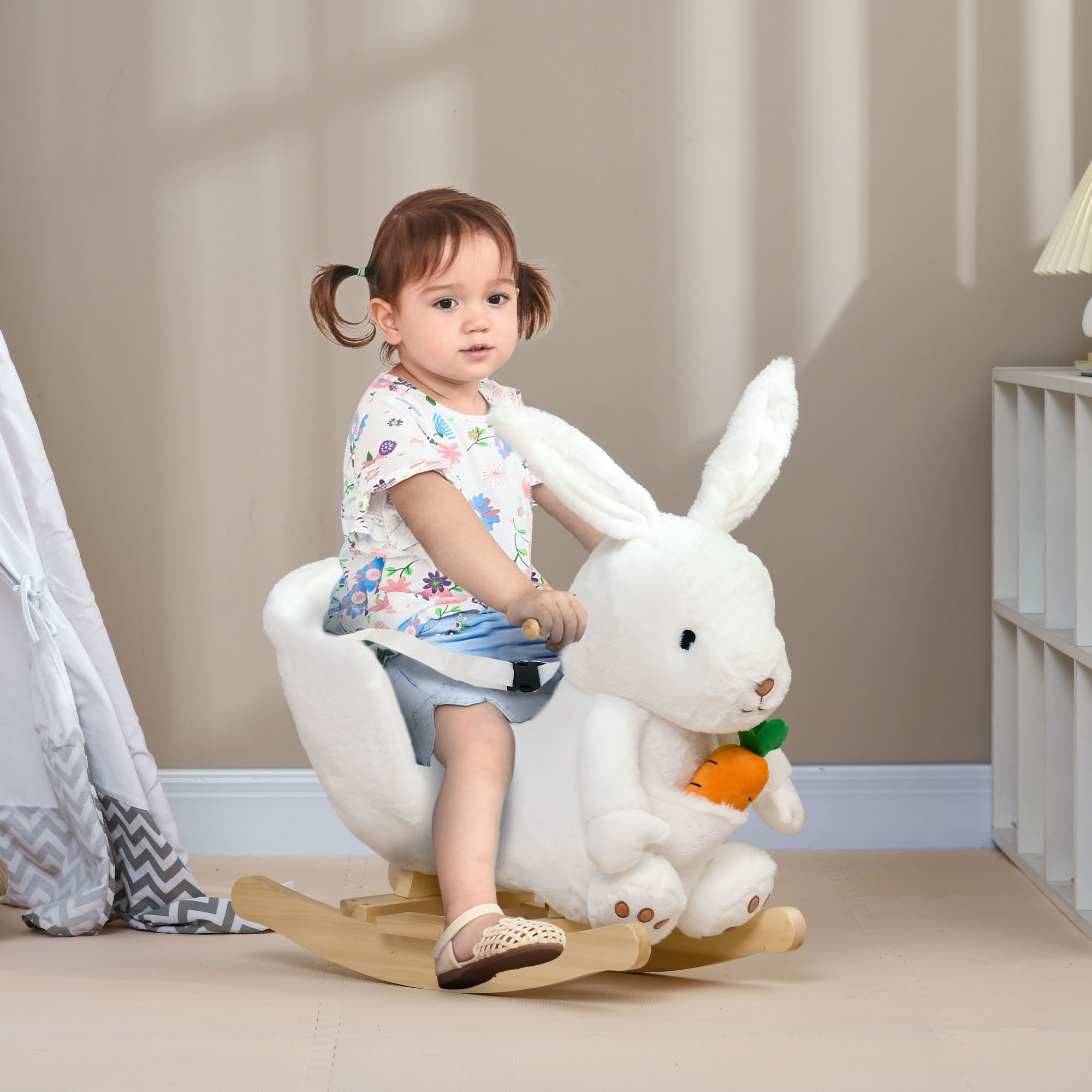 Qaba Baby Rocking Chair, Rabbit Shaped Plush Animal Rocker | Aosom.com