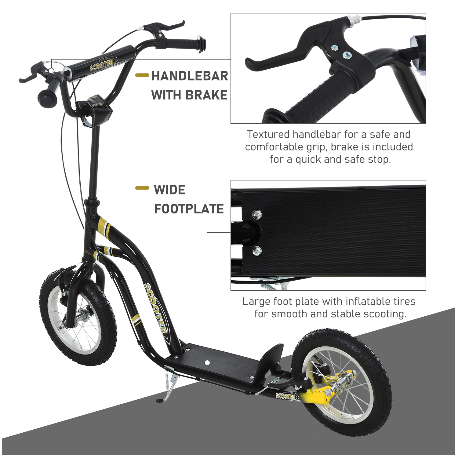 Aosom Youth Scooter Front and Rear Caliper Dual Brakes 12-Inch ...