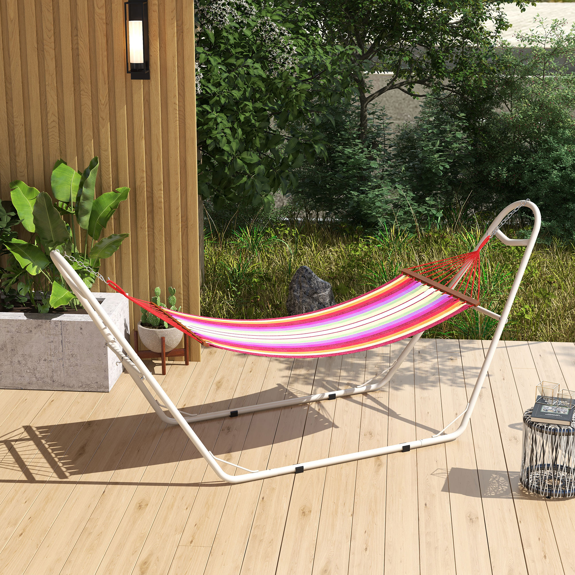 Outsunny Hammock Stand, Portable Adjustable Steel Frame Hammock Stand ...