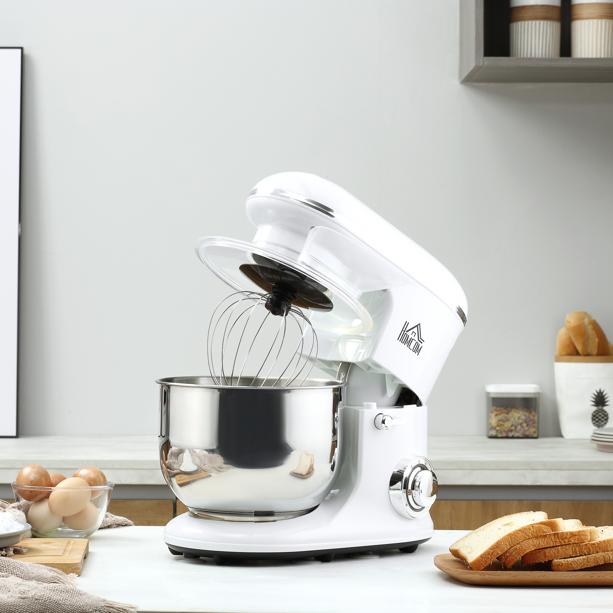 HOMCOM Stand Mixer with 6+1P Speed, 600W Tilt Head Kitchen Electric ...