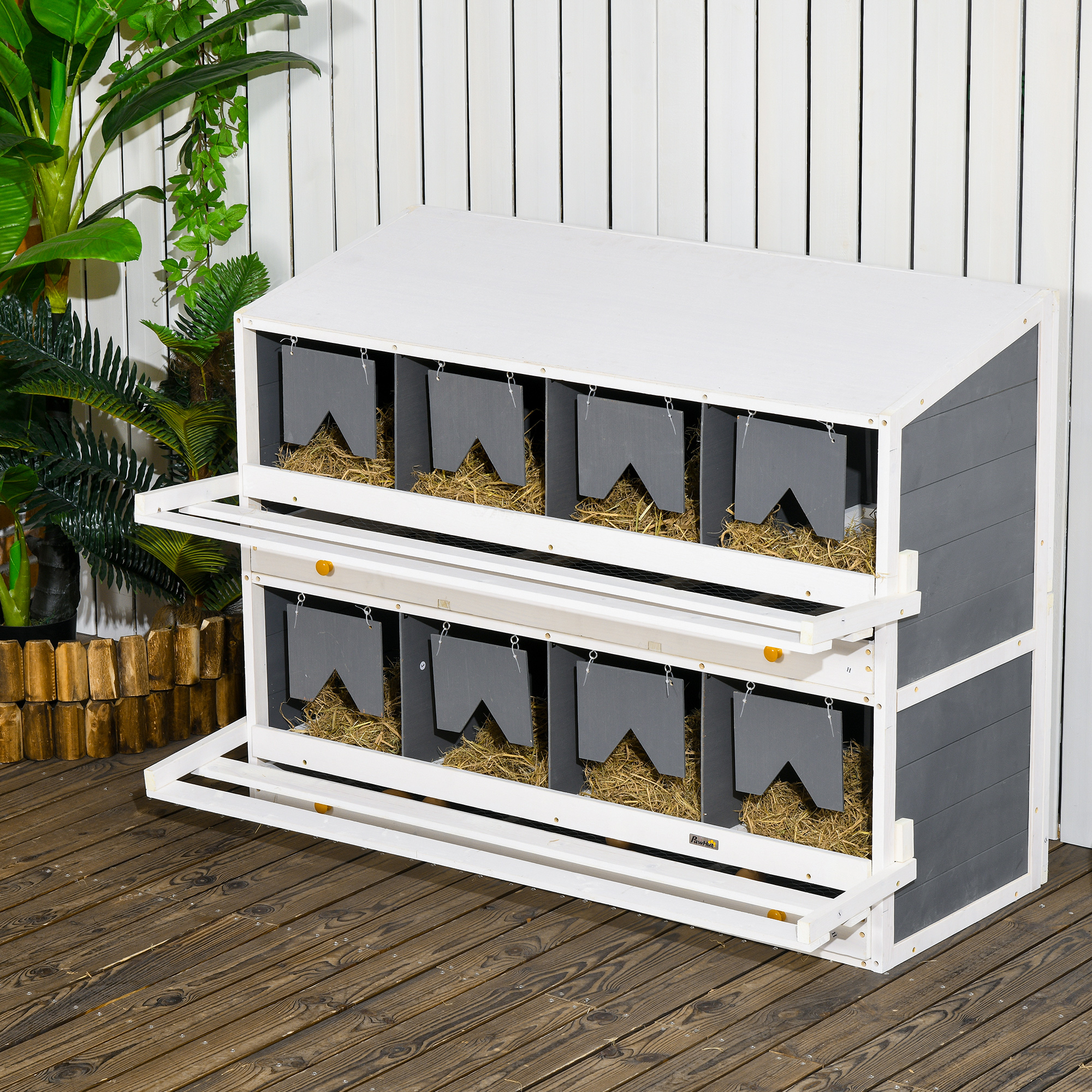 PawHut Chicken Nesting Box 8 Compartments Wood Laying Boxes for Chicken ...