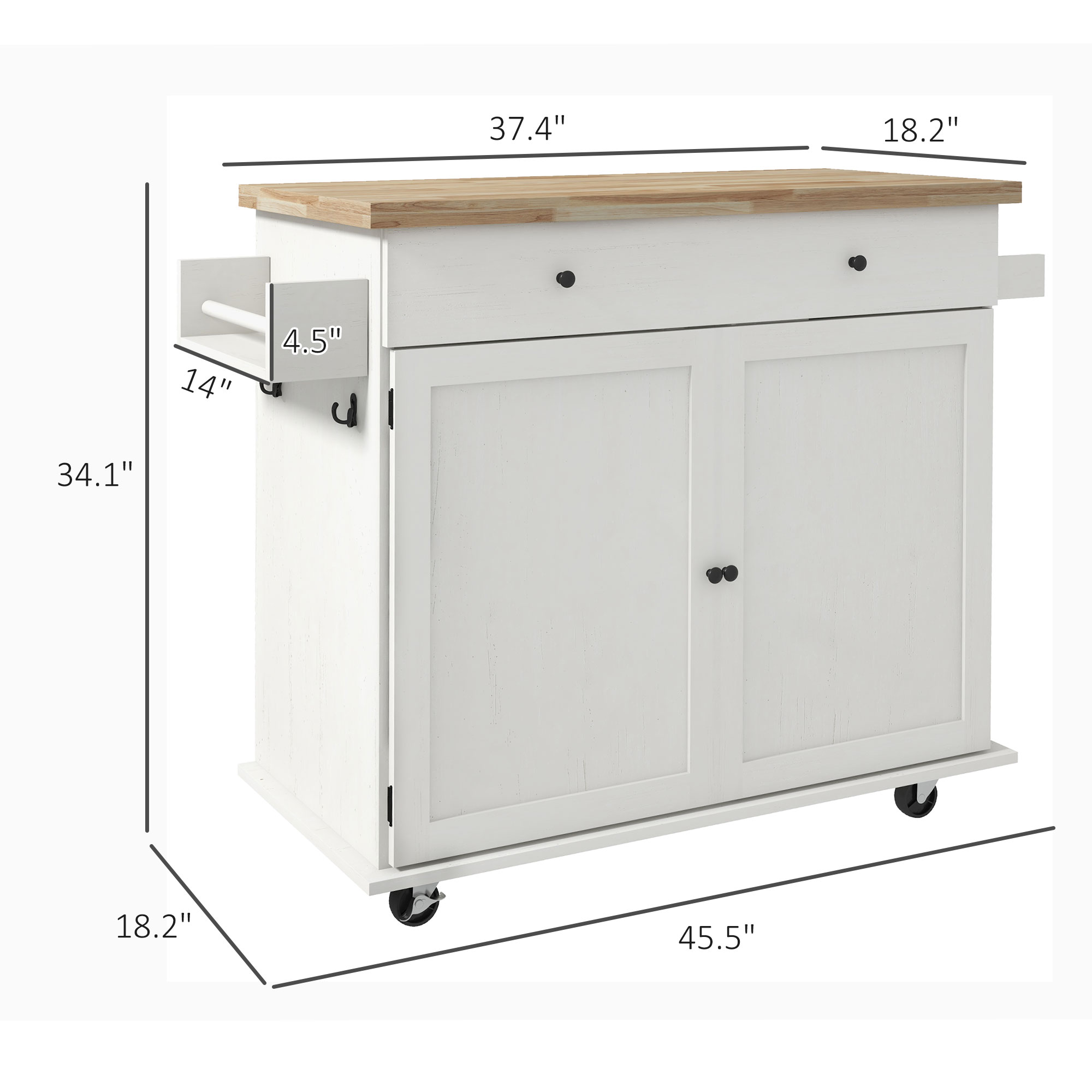 HOMCOM Farmhouse Rolling Island with Wheels for Kitchen, Wood Breakfast ...