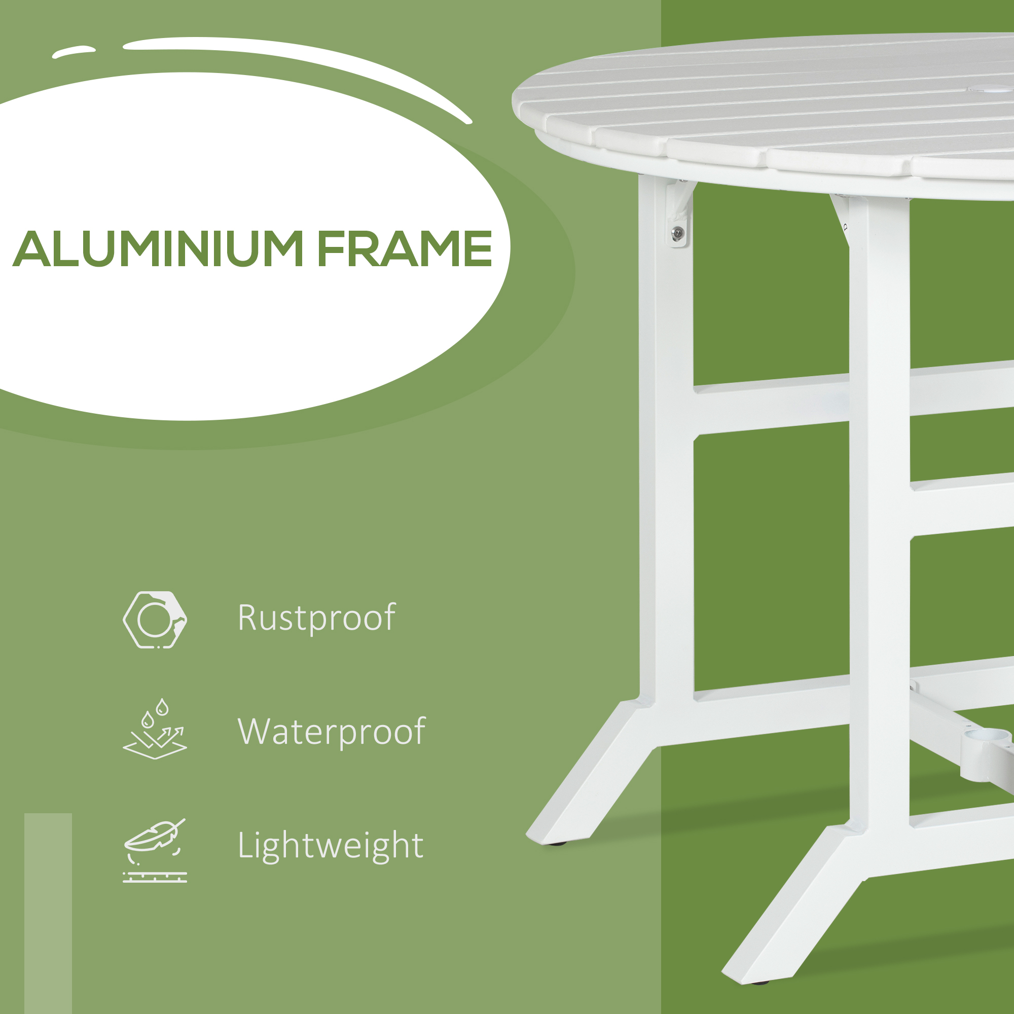Outsunny Aluminum Frame Round Patio Table with Umbrella Hole, Outdoor ...