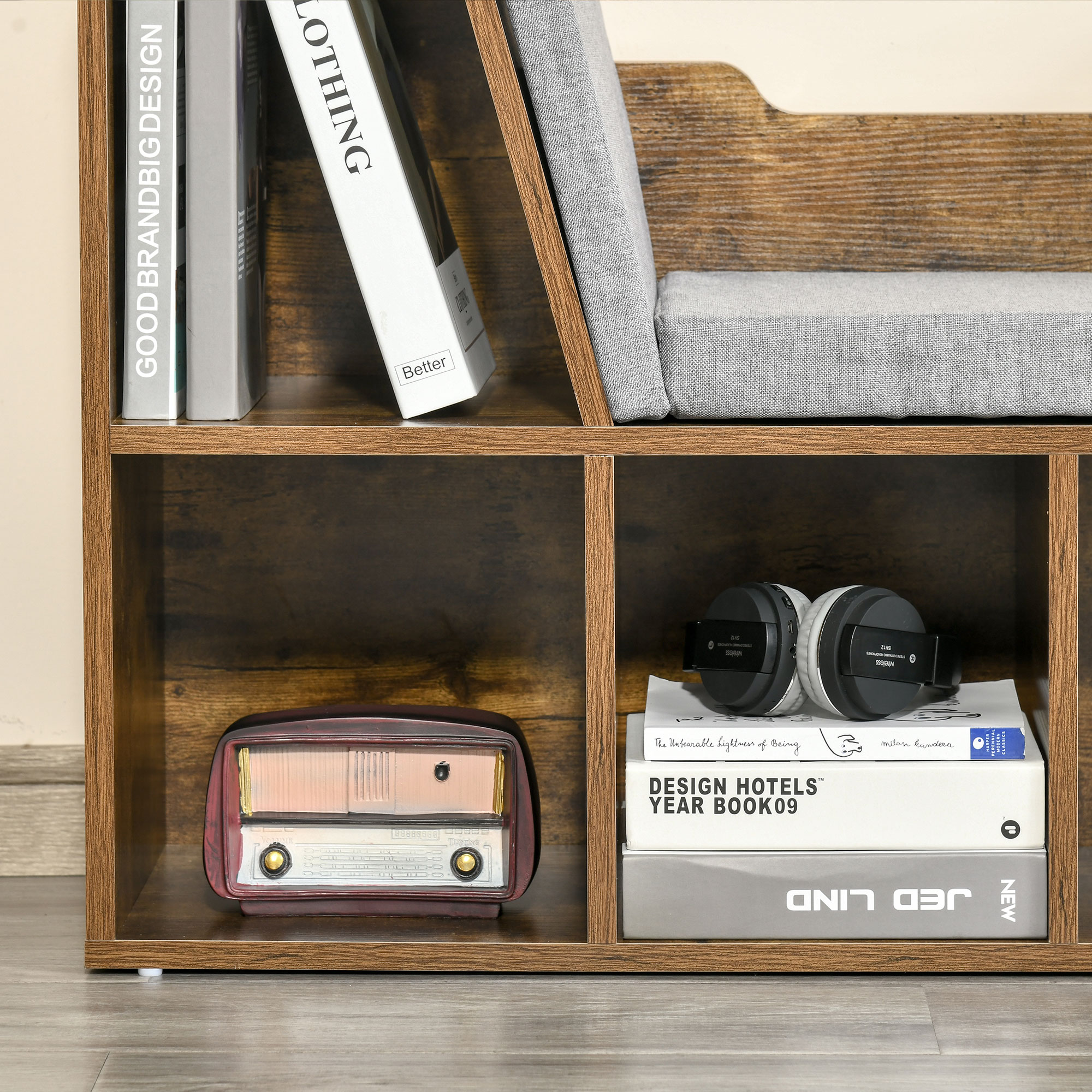HOMCOM 6-Cubby Bookcase with Seat Cushion, Cube Storage Shelf with ...
