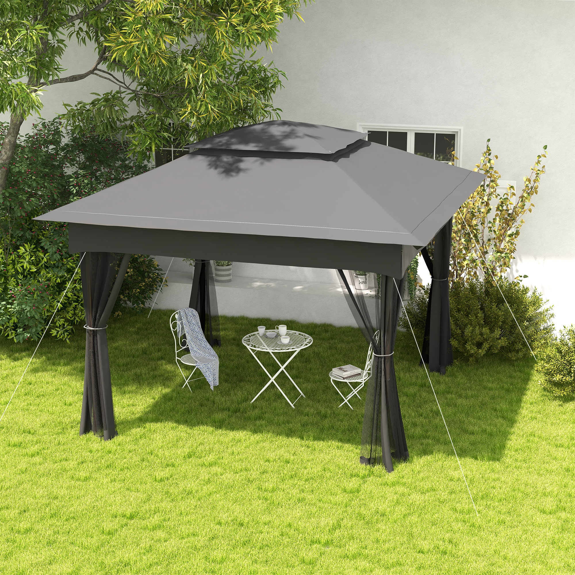 Outsunny 11 x 11 Outdoor Canopy with Netting Dark Gray | Aosom.com