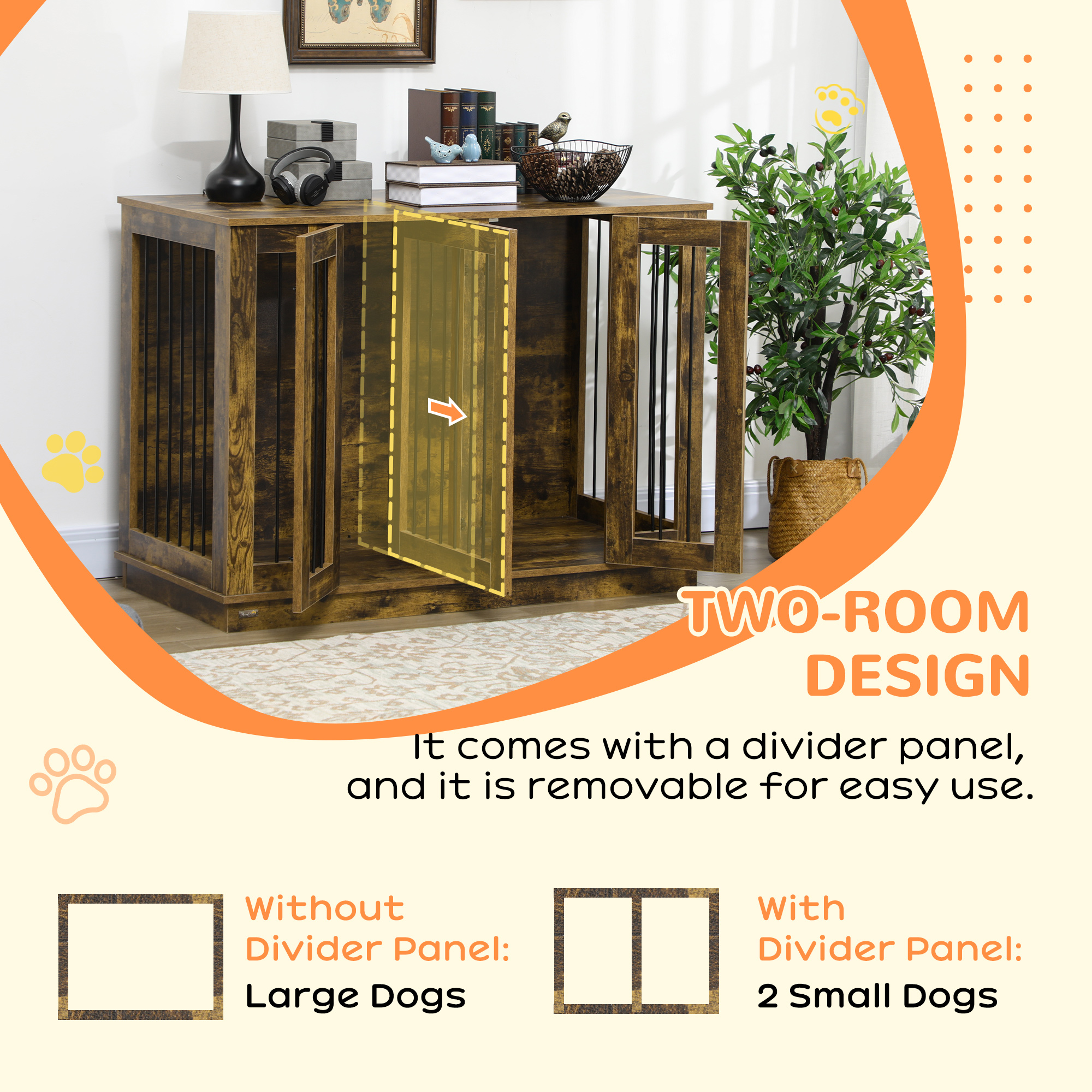 PawHut Furniture Style Dog Crate with Removable Divider, Dog Crate Side ...