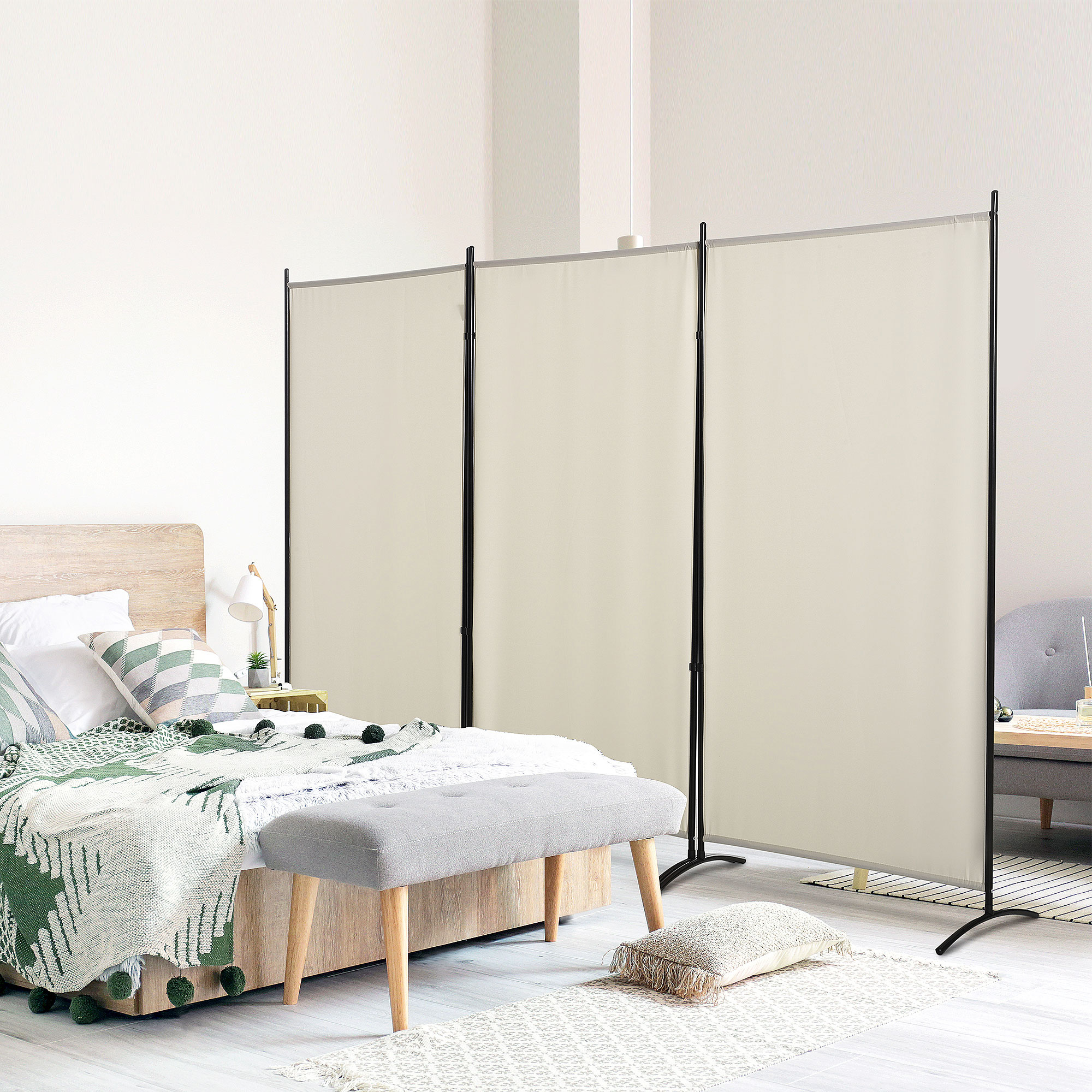 HOMCOM 6' 3 Panel Room Divider, Indoor Privacy Screen for Home, Beige ...