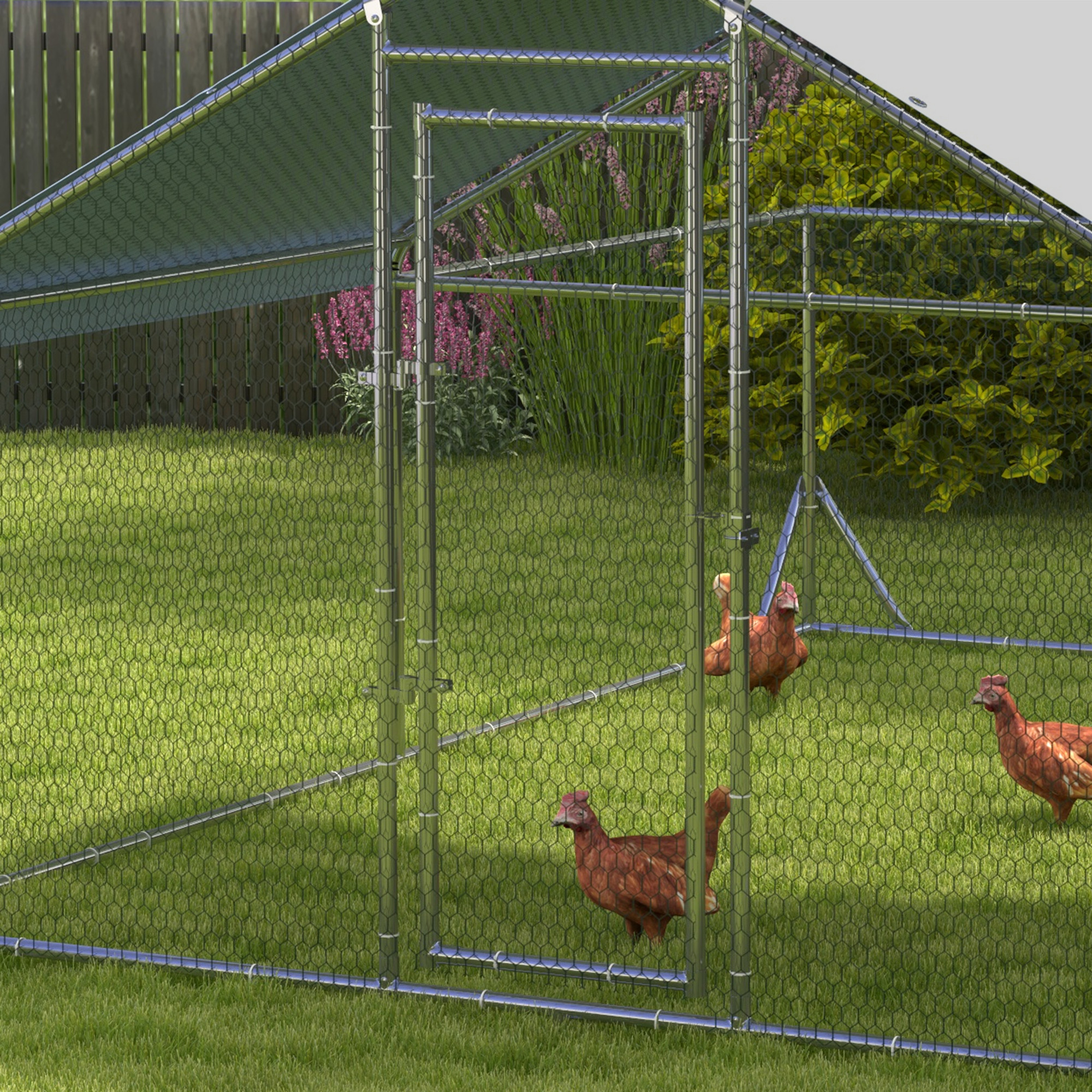 PawHut Large Metal Chicken Coop, Walk-in Chicken Runs for Yard with ...