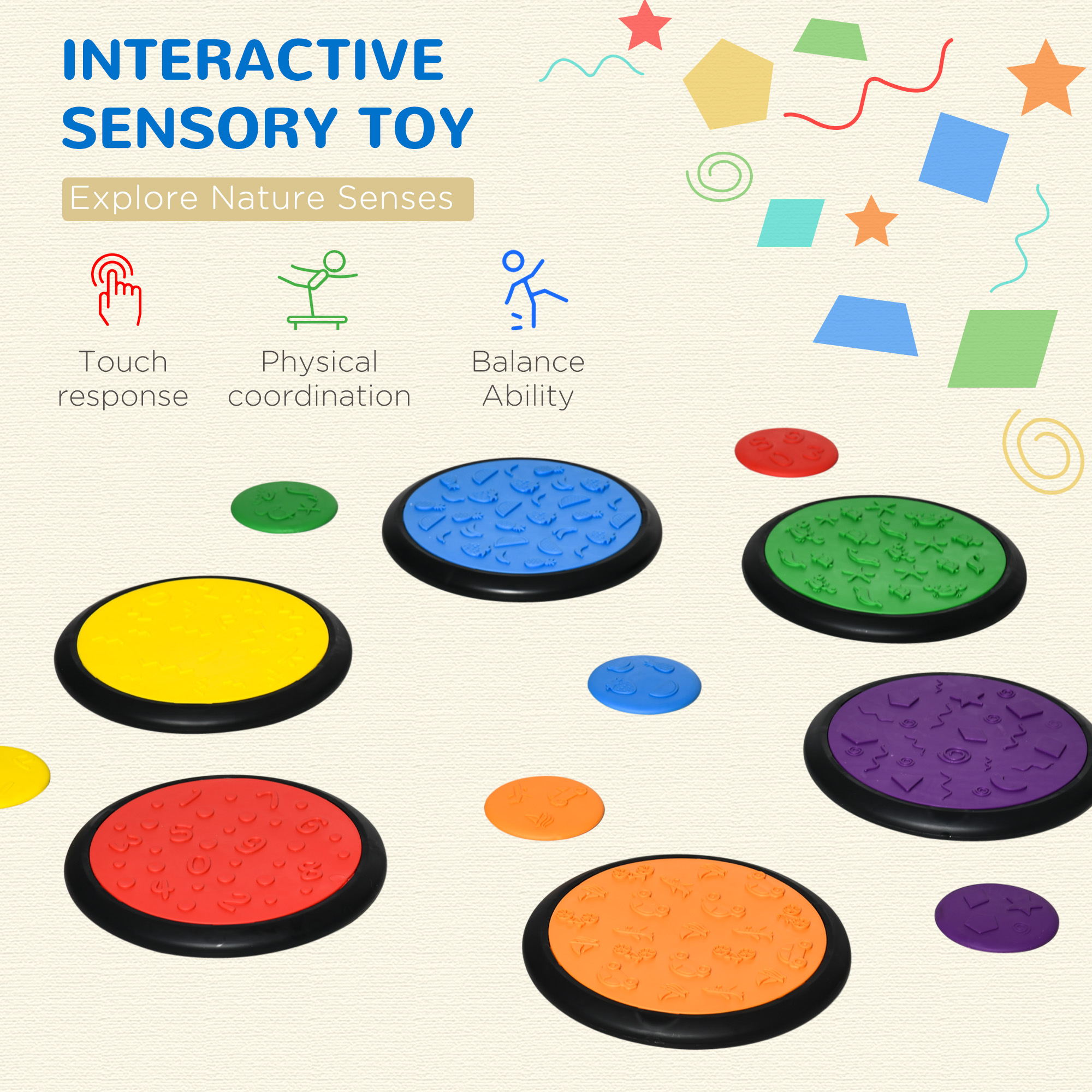Qaba Sensory Discs for Kids, 12Pcs Textured Sensory Pads, Sensory Mats ...