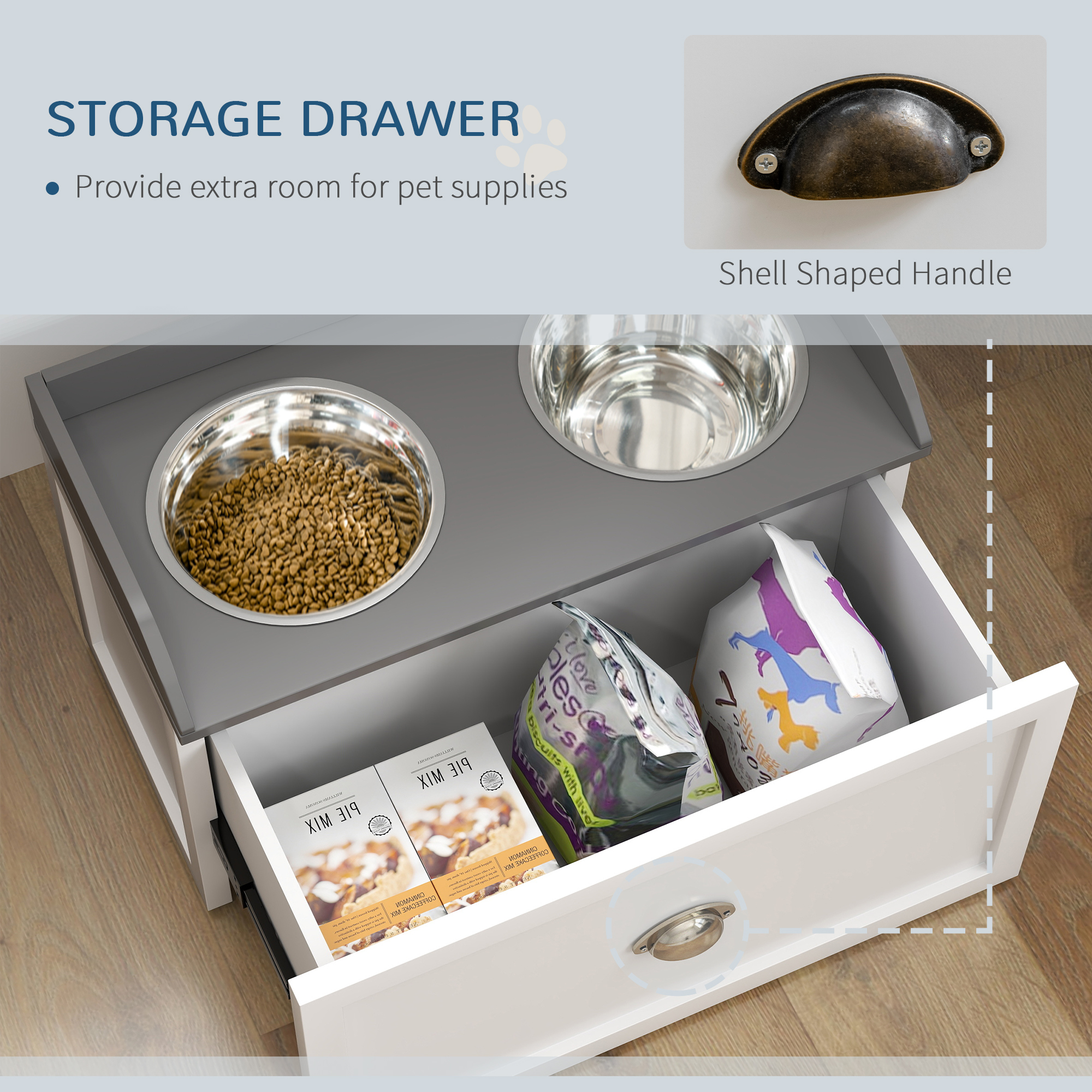 PawHut Elevated Dog Bowls for Large Dogs, Raised Pet Feeding Station ...