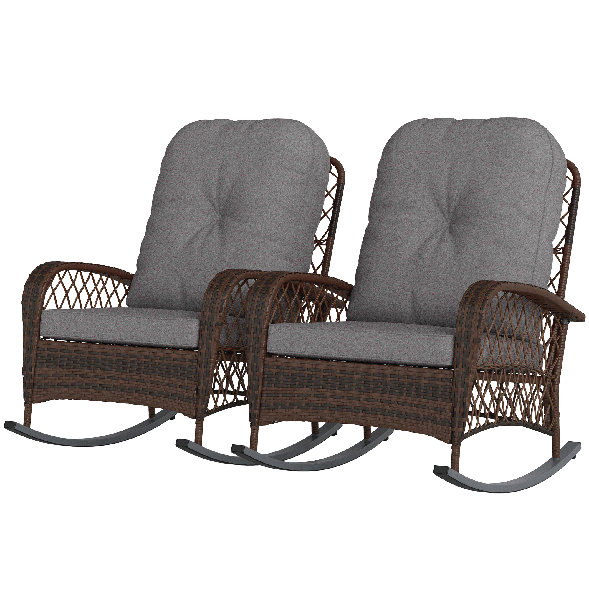 Outsunny Outdoor Wicker Rattan Rocking Chair Set of 2, Patio Rocker ...