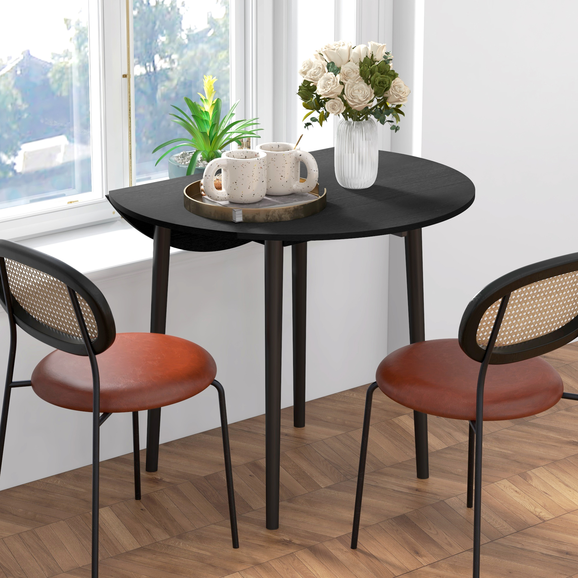 HOMCOM Folding Dining Table, Round Drop Leaf Kitchen Table for Small ...