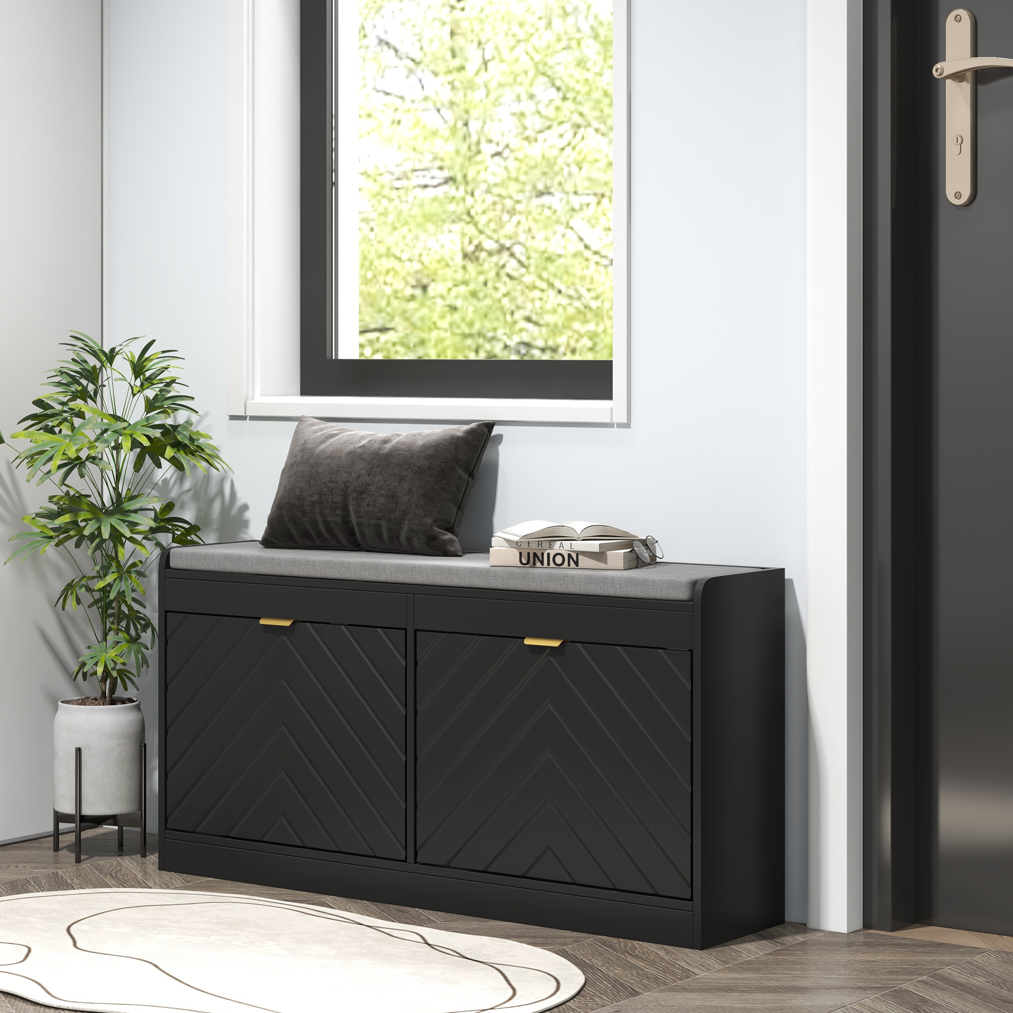 HOMCOM Shoe Storage with Seat, Upholstered Hallway Bench, Shoe Bench ...