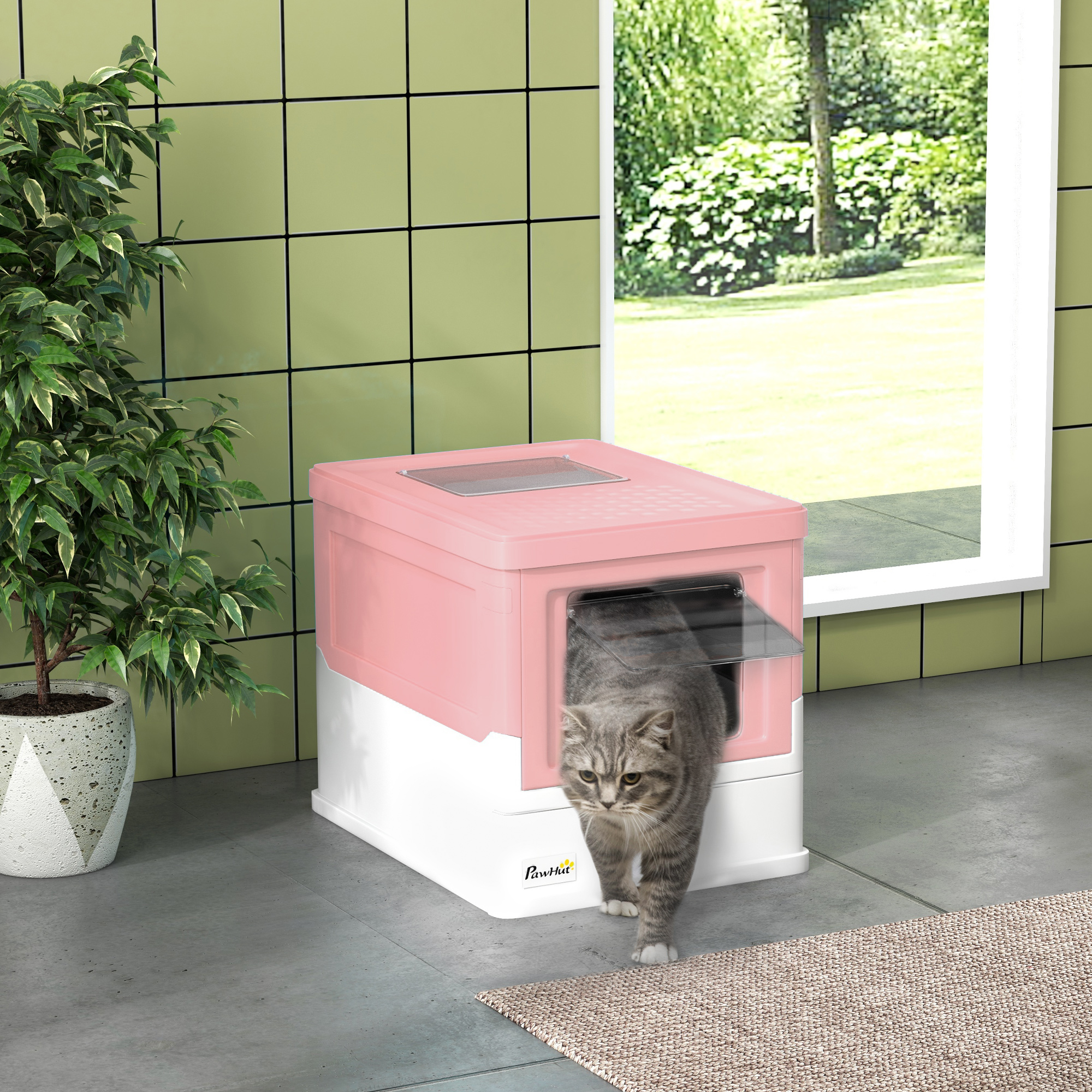 PawHut Top Entry Enclosed Kitty Litter Box with Scoop, Tray, Front ...