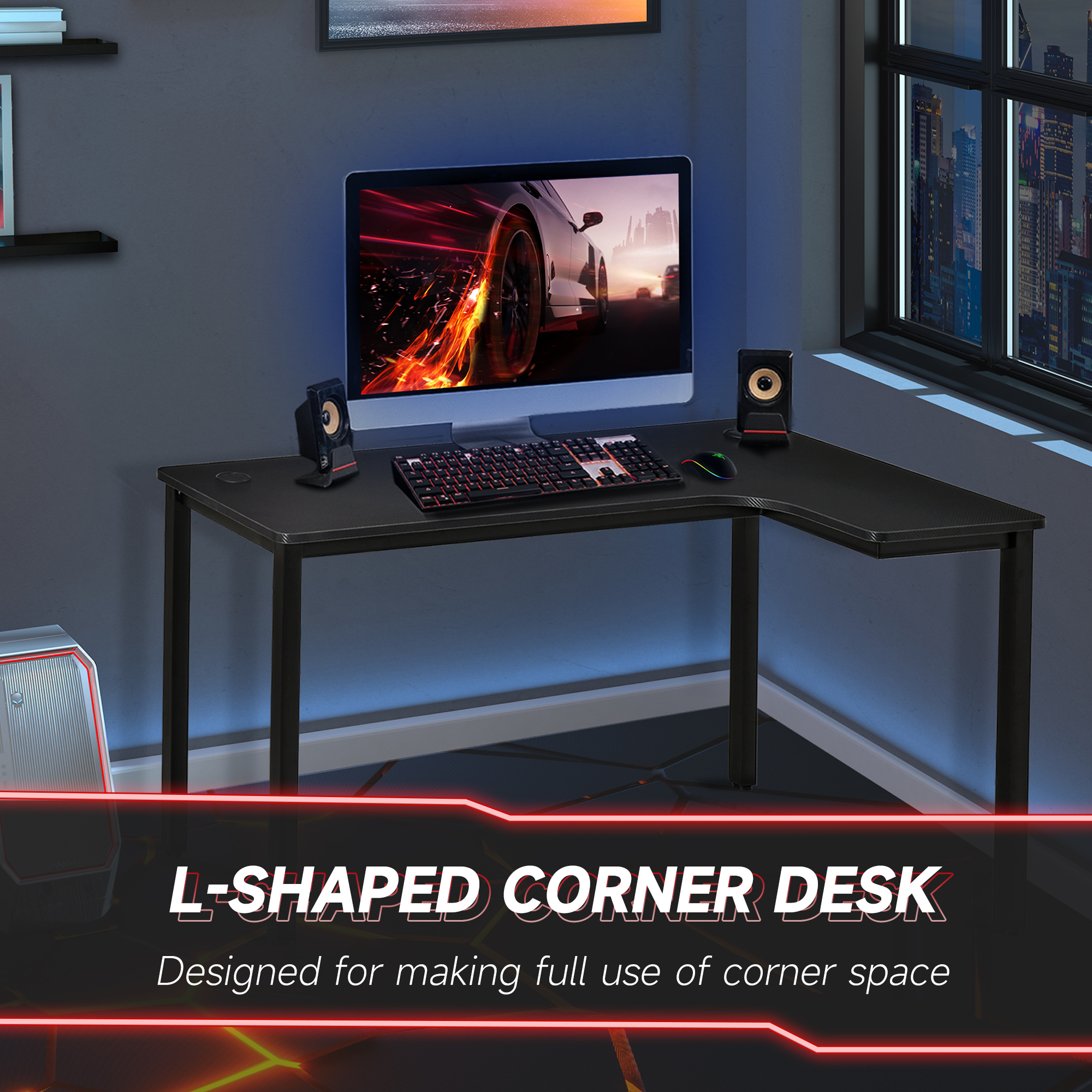 HOMCOM L-Shaped Desk, 57 Inch Corner Desk, Computer Table, Writing ...