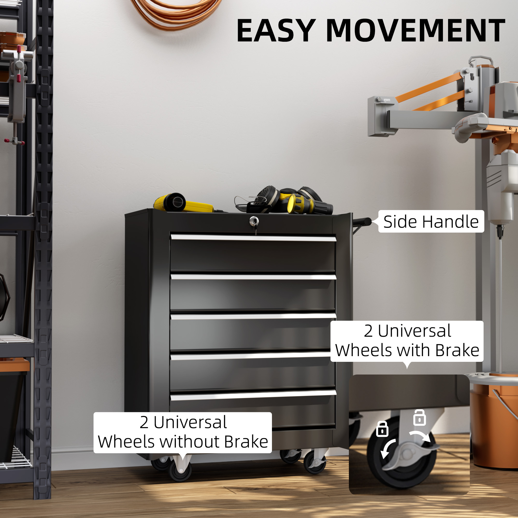 HOMCOM Rolling Tool Cabinet, Lockable Tool Chest, Black | Aosom Canada