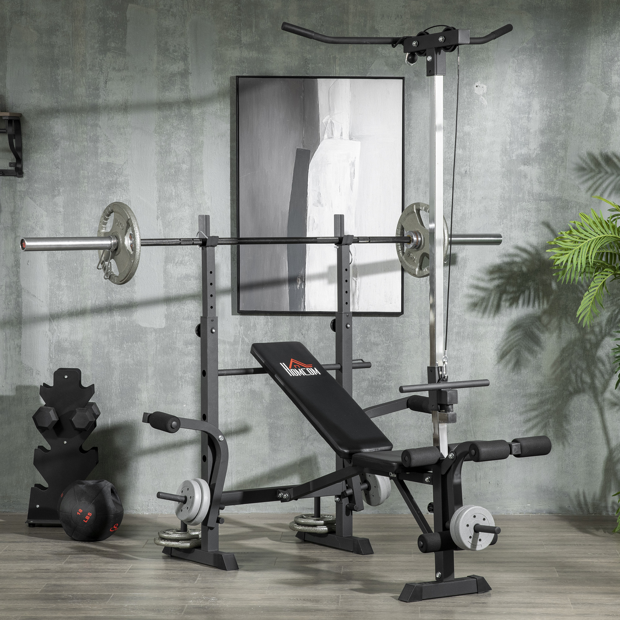 Soozier Adjustable Weight Bench with Pulley System for Home Gym Full ...