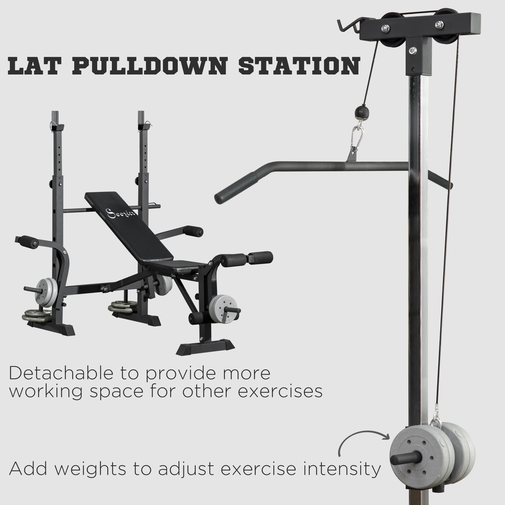 Soozier Adjustable Weight Bench with Pulley System for Home Gym Full ...