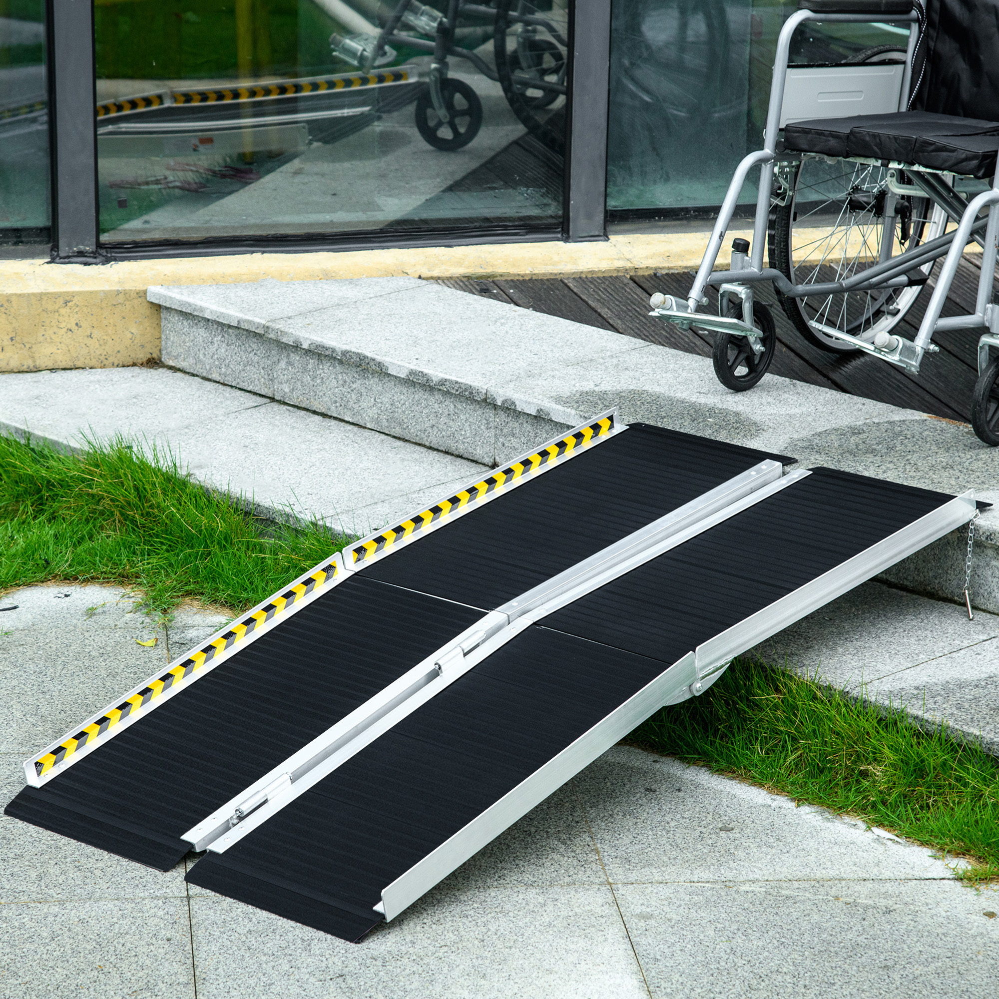HOMCOM 5ft Folding Wheelchair Ramp, Non-Skid Aluminum Threshold Ramp ...