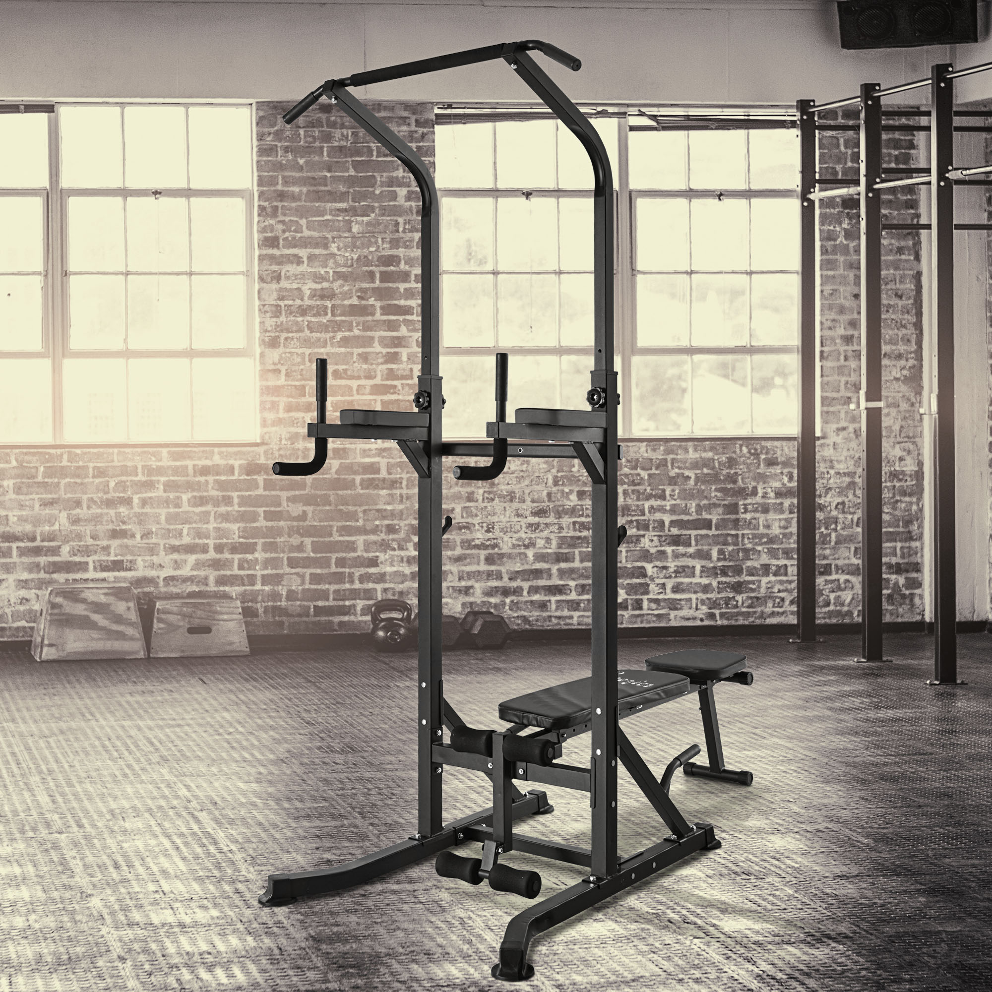 Soozier Foldable Power Tower Pull Up Dip Station with Adjustable Weight ...