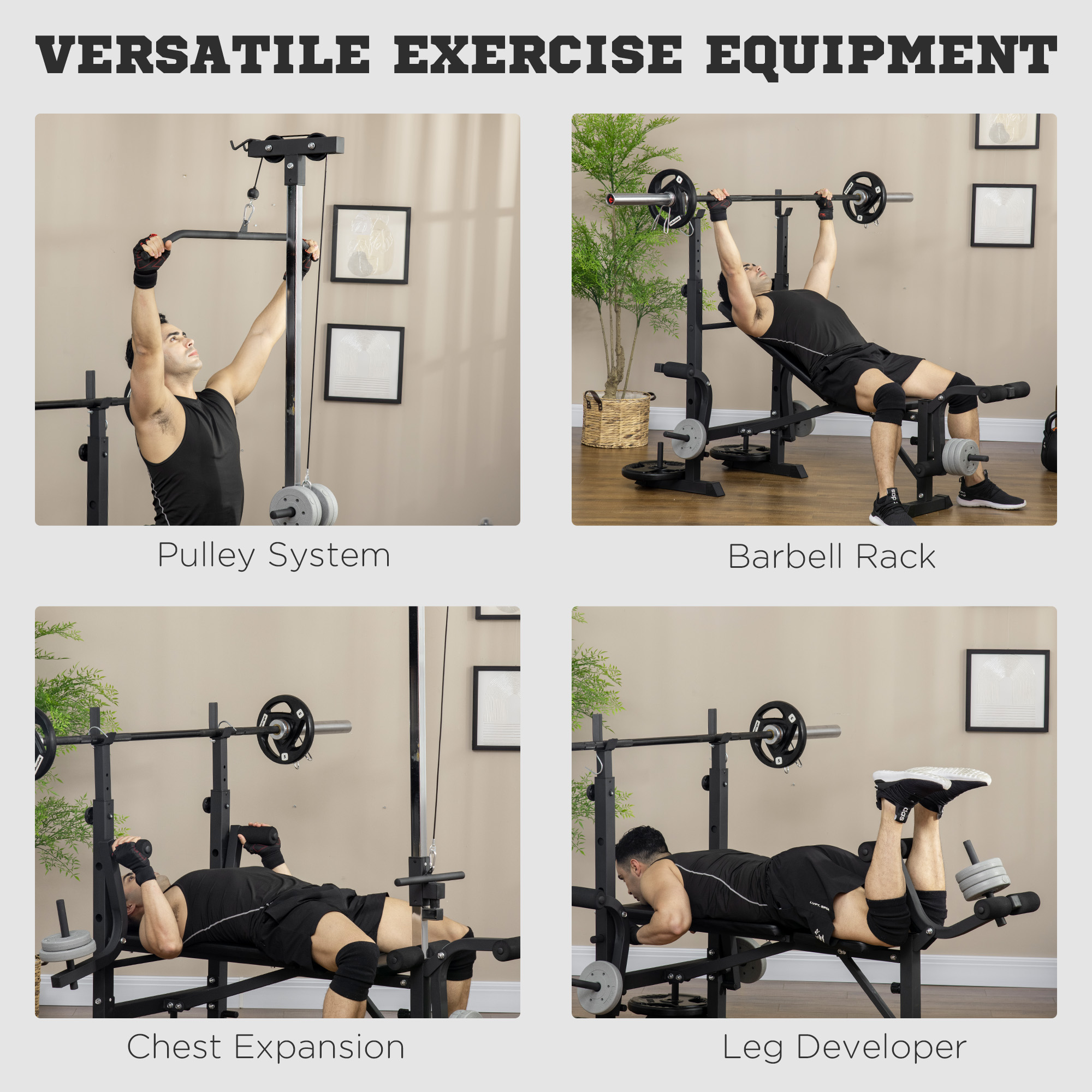Soozier Adjustable Weight Bench with Pulley System for Home Gym Full ...