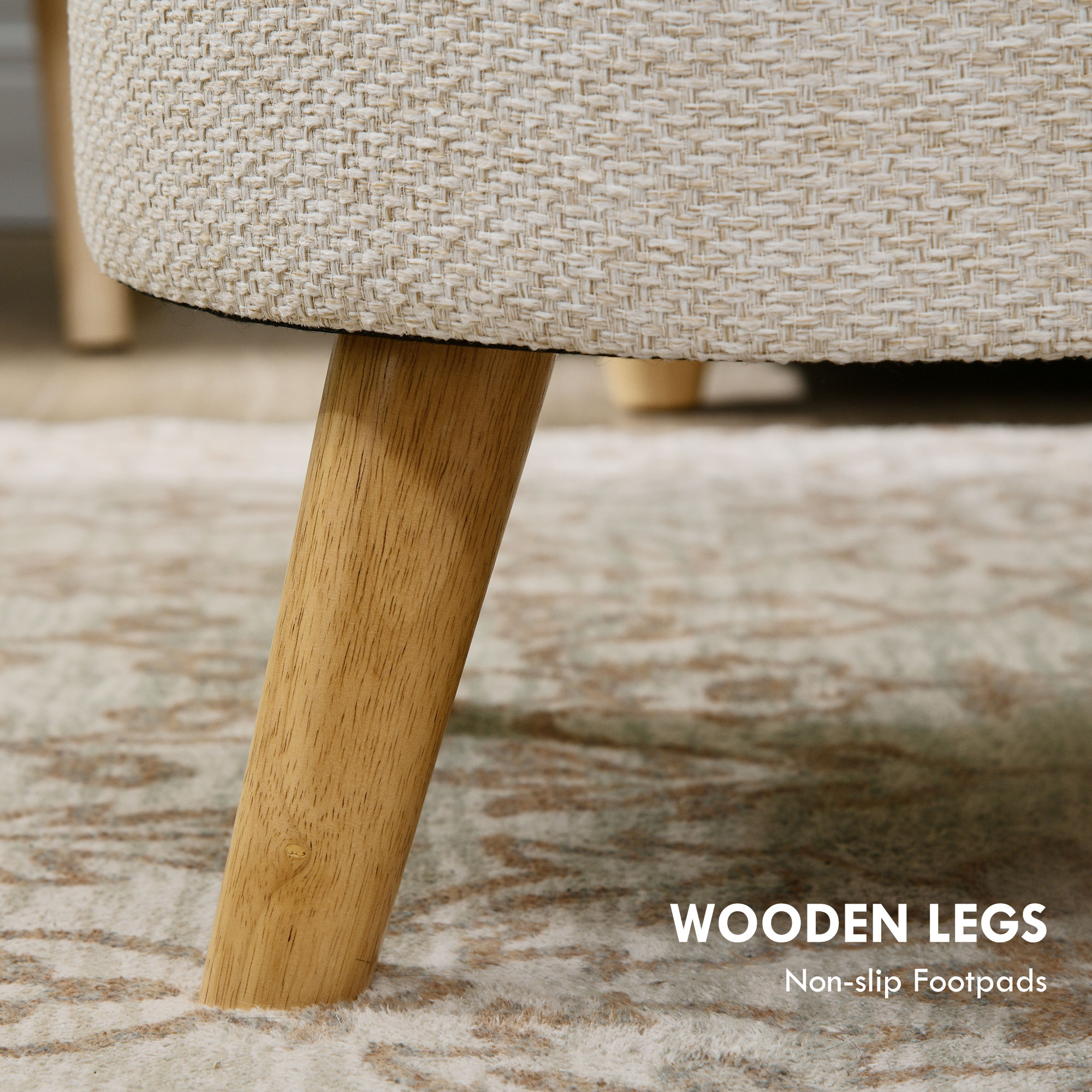 HOMCOM Round Ottoman Stool with Hidden Storage and Wood Legs, White ...