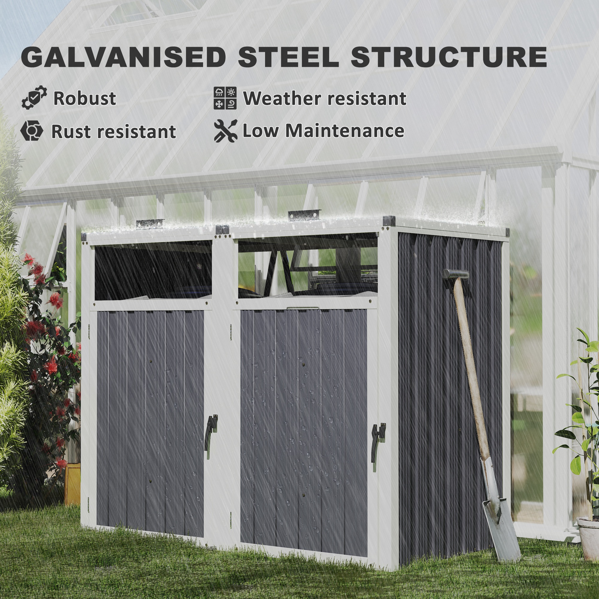 Outsunny Double Garbage Bin Shed, Lockable Outdoor Storage Shed with ...