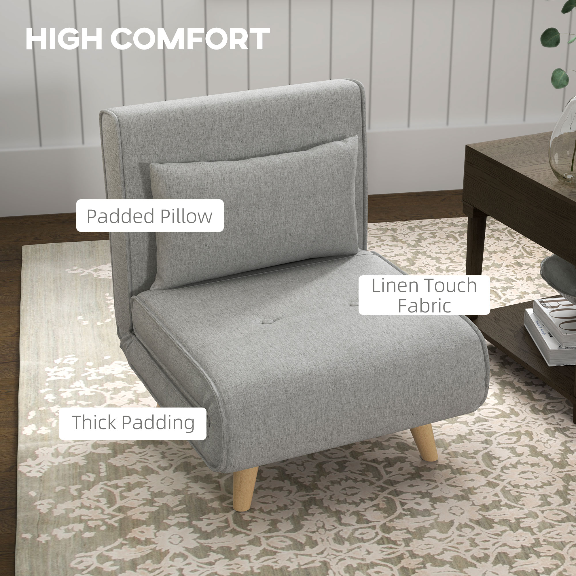 HOMCOM Chair Bed W/ Adjustable Backrest, 2-in-1 Multi-Functional Sofa ...
