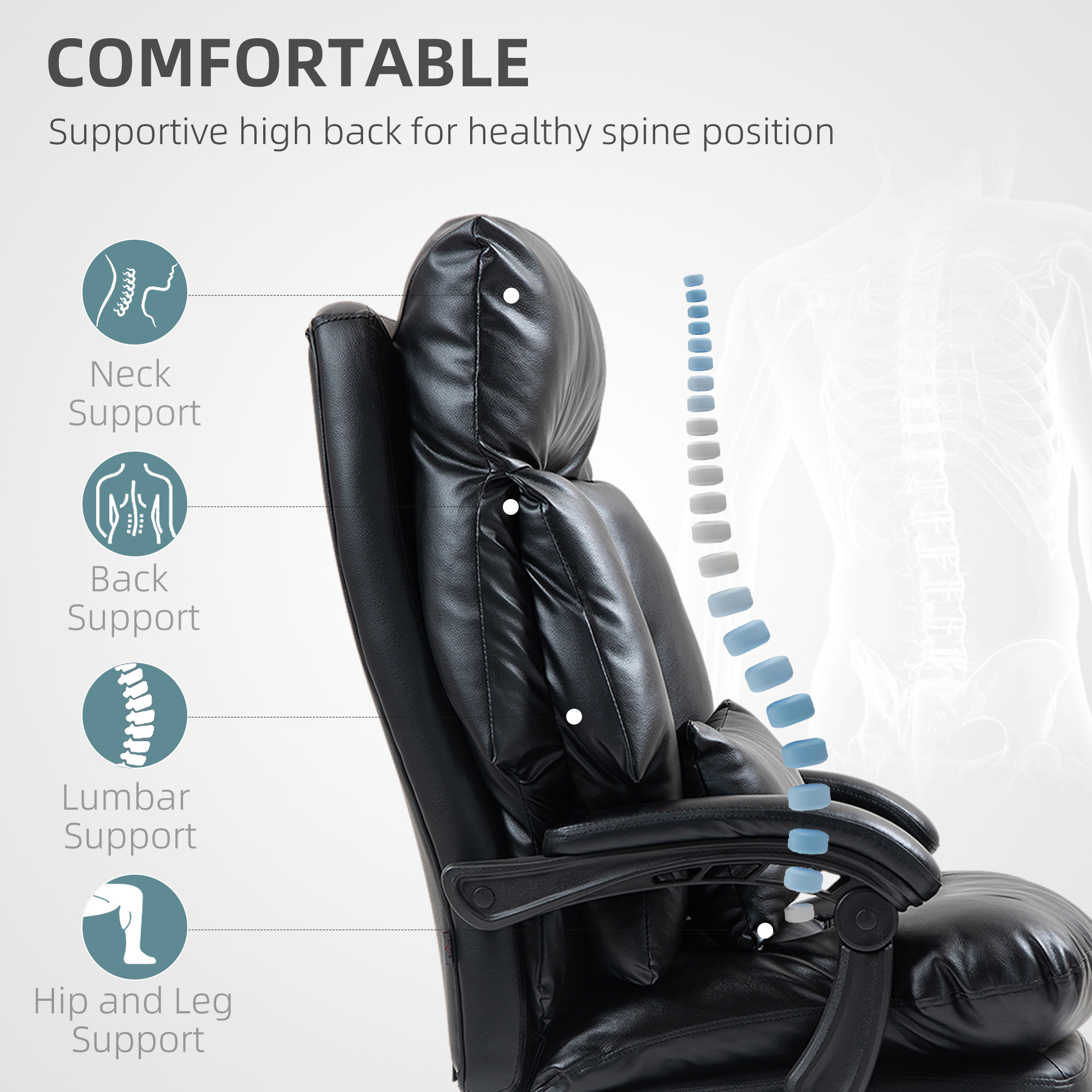 HOMCOM Overstuffed Office Chair, High Back Desk Chair with Foot Rest ...