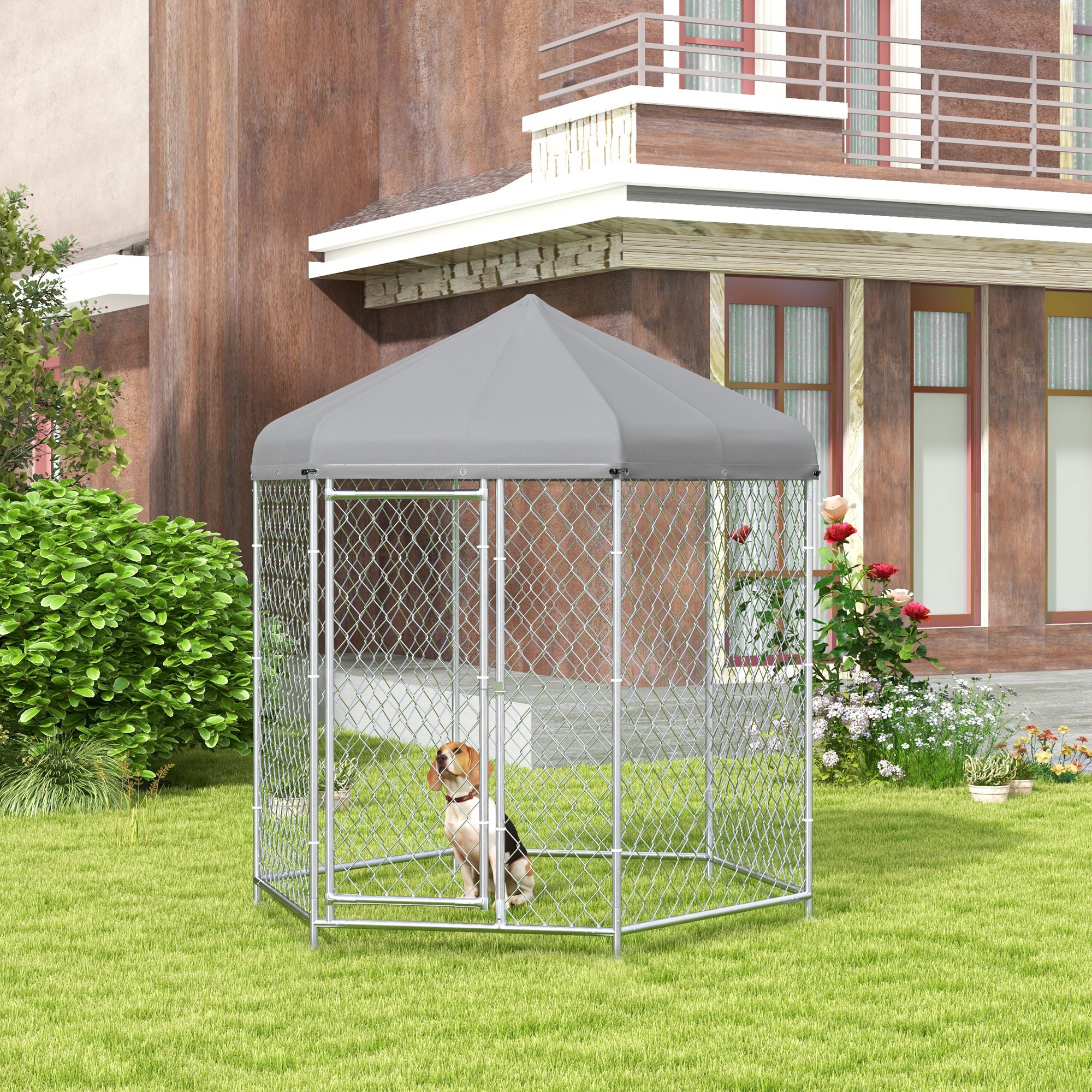 PawHut 6.9' x 6.1' x 7' Outdoor Dog Kennel Dog Run with Waterproof, UV ...