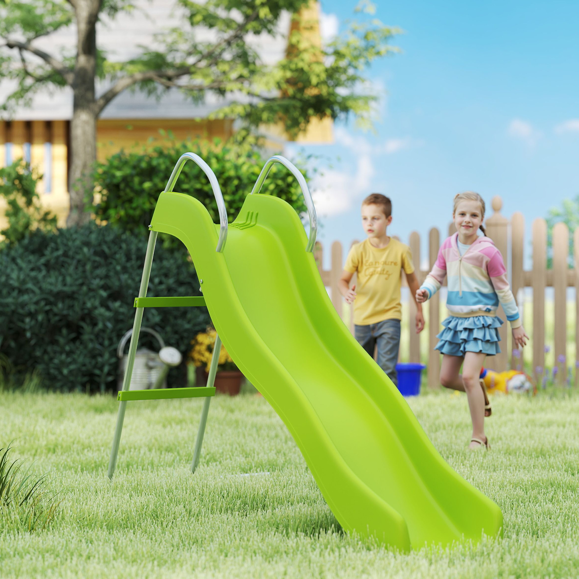 Qaba 5.7FT Outdoor Slide for Kids Ages 3-8, Climbing Step Ladder ...