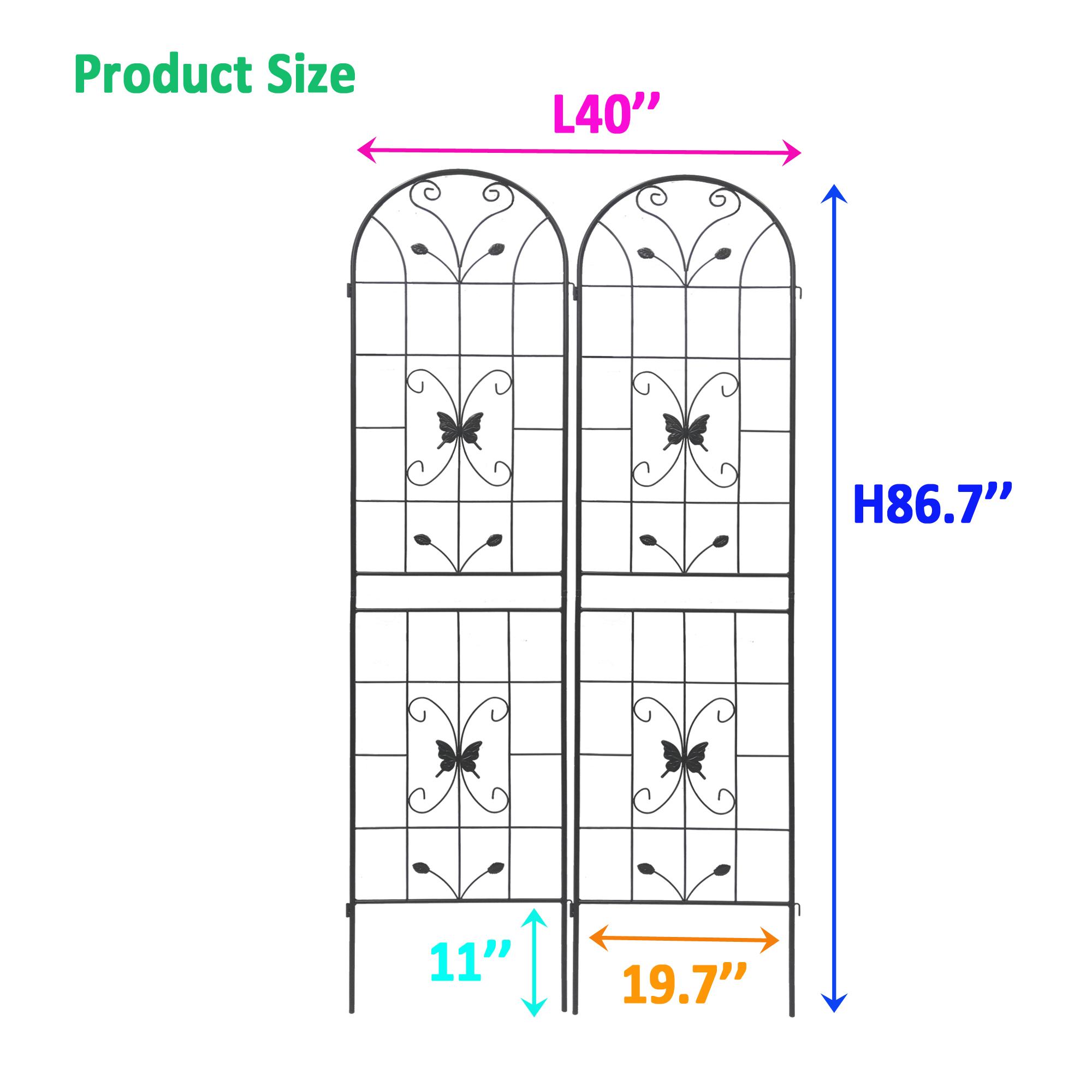 2 Pack Metal Garden Trellis with Butterfly Decoration, Black | Aosom.com