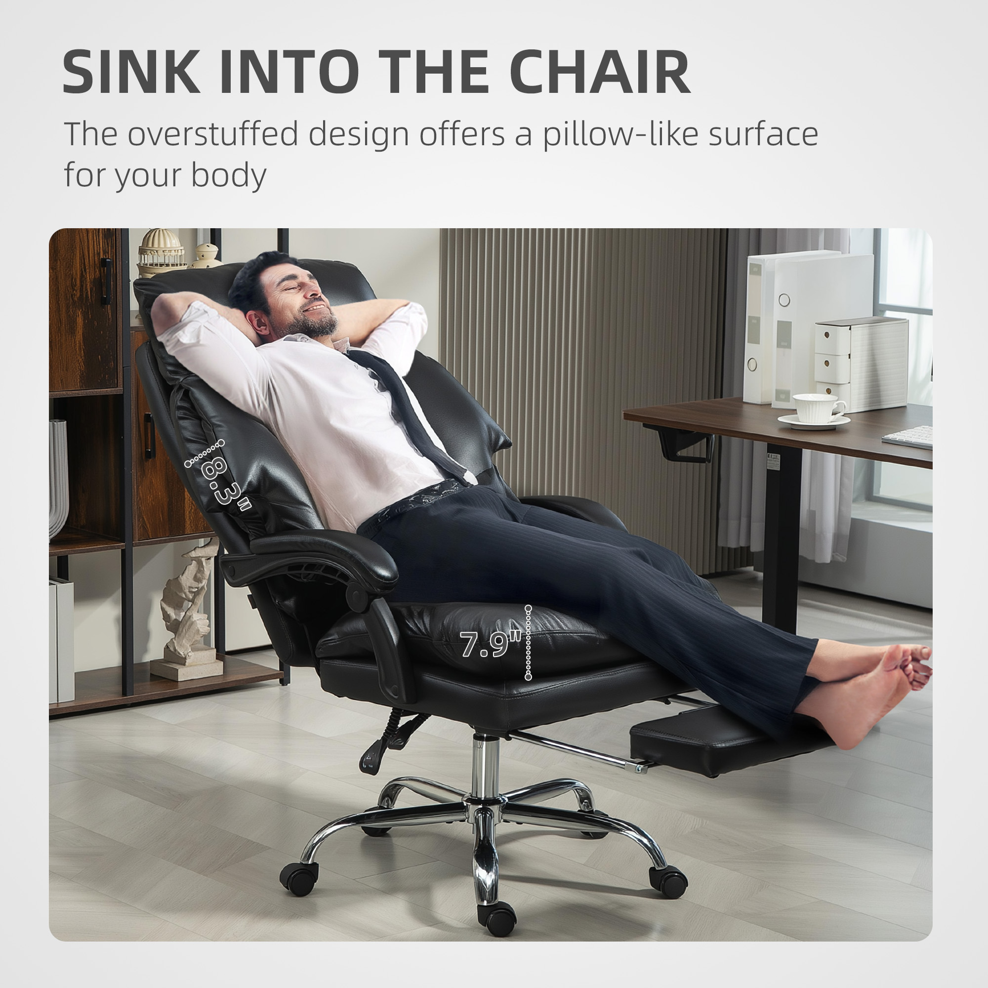 HOMCOM Overstuffed Office Chair, High Back Desk Chair with Foot Rest ...