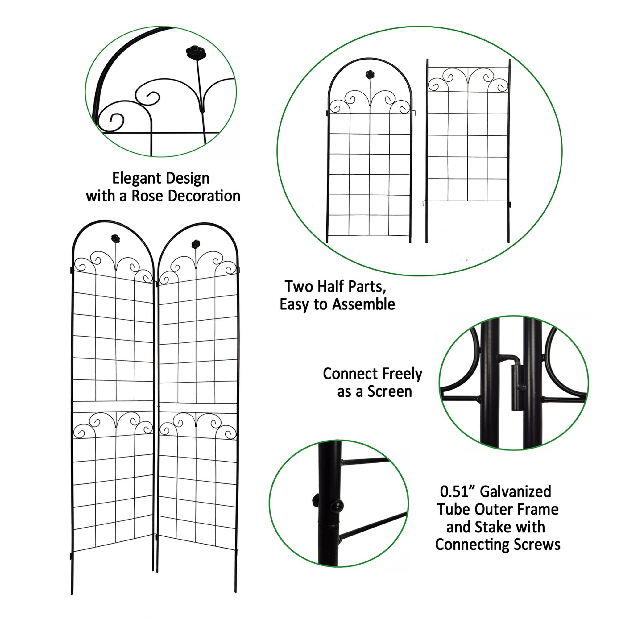 4 Pack Metal Garden Trellis for Climbing Plants with Galvanized Tubes ...