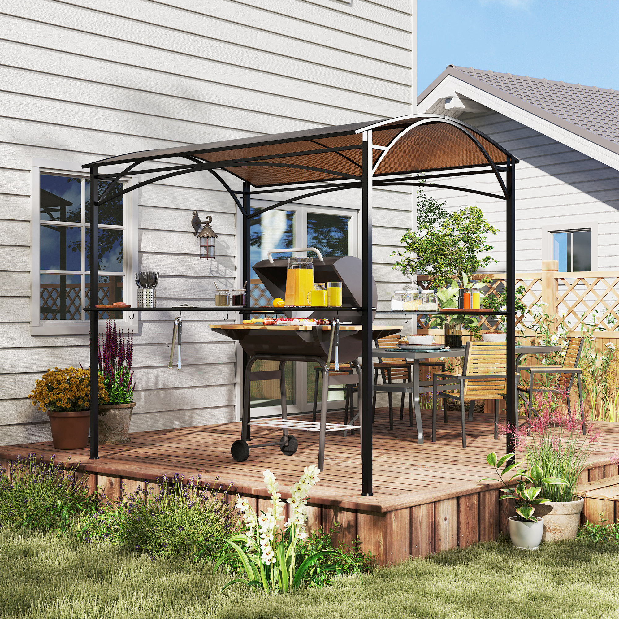 Outsunny 8' x 5' Hardtop Grill Gazebo, Outdoor BBQ Gazebo with PC Board ...