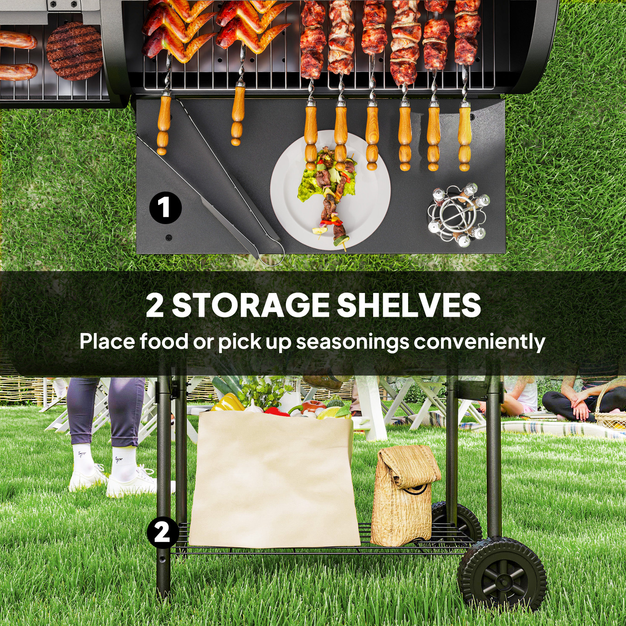 Outsunny Charcoal BBQ Grill with Offset Smoker, Barbecue Grill with ...