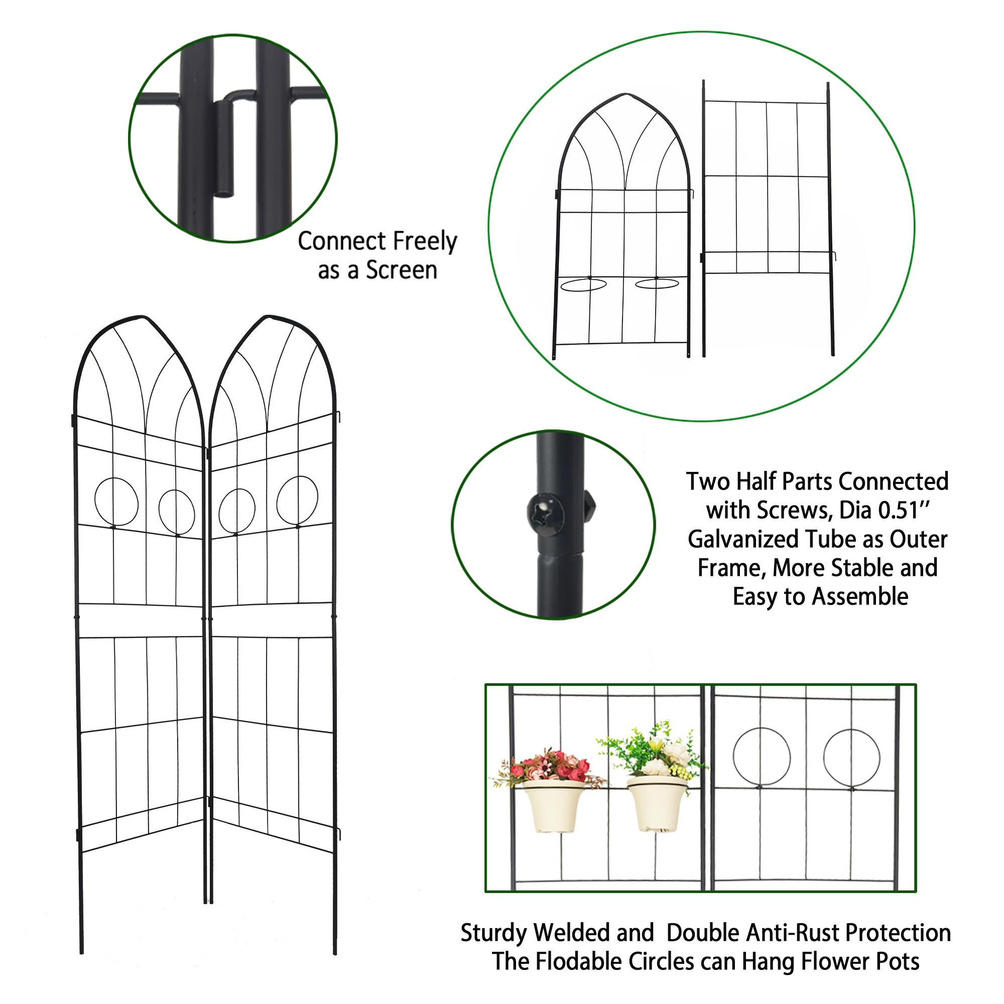 4 Pack Metal Garden Trellis with 2 Pot Holders, Black | Aosom.com