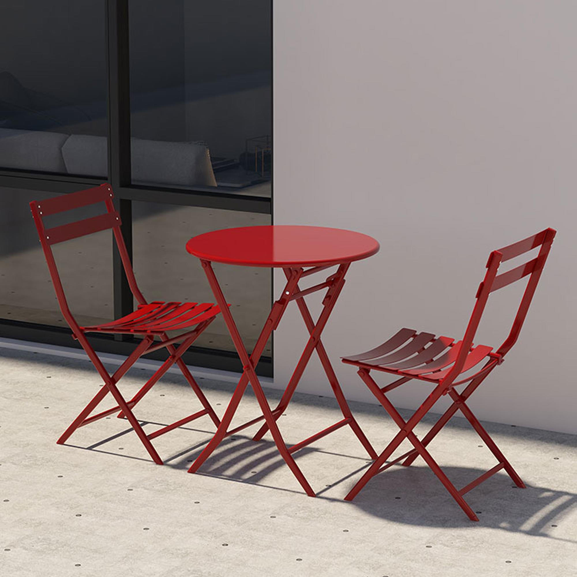 3-Piece Patio Bistro Set with Foldable Round Table and Chairs, Red ...