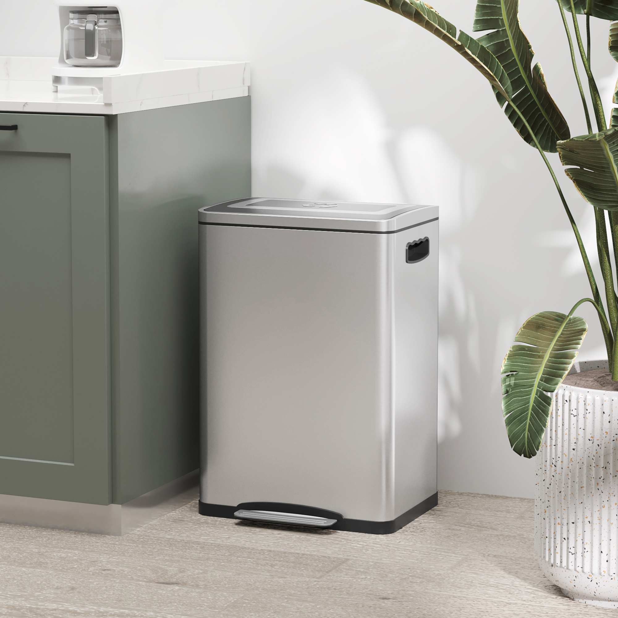 HOMCOM 2 x 5.3 Gallon (2 x 20L) Garbage Bin, Stainless Steel Garbage ...