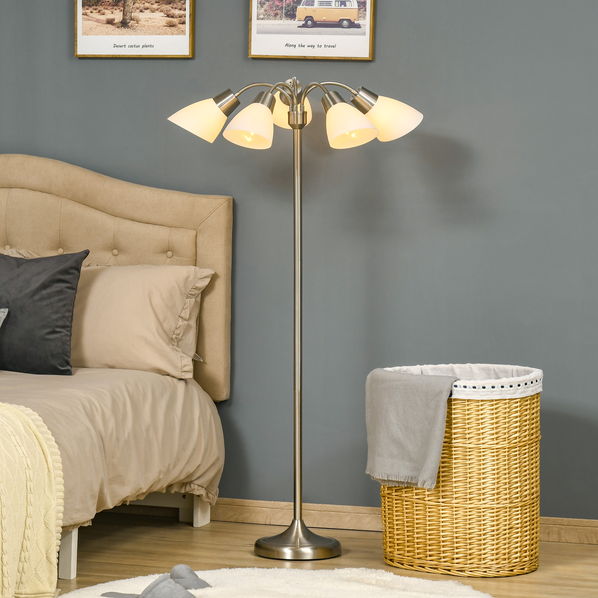 HOMCOM Arc Tree Floor Lamp with 5 Adjustable Rotating Lights, Modern ...