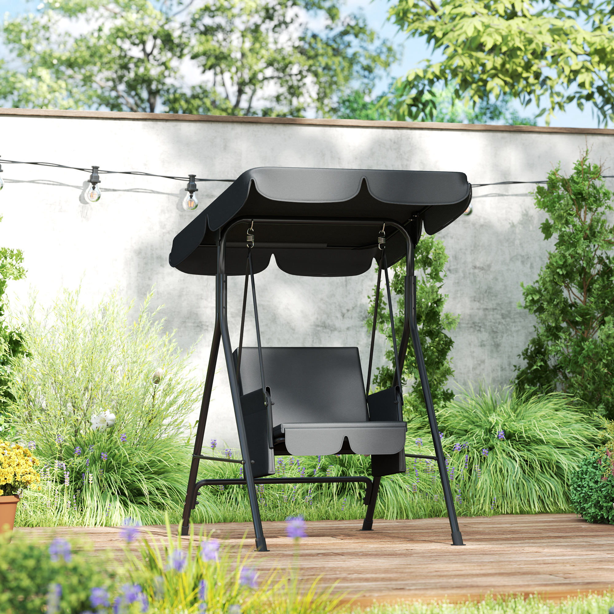 Outsunny 1-Seat Outdoor Porch Swing Patio Swing with Adjustable Canopy ...
