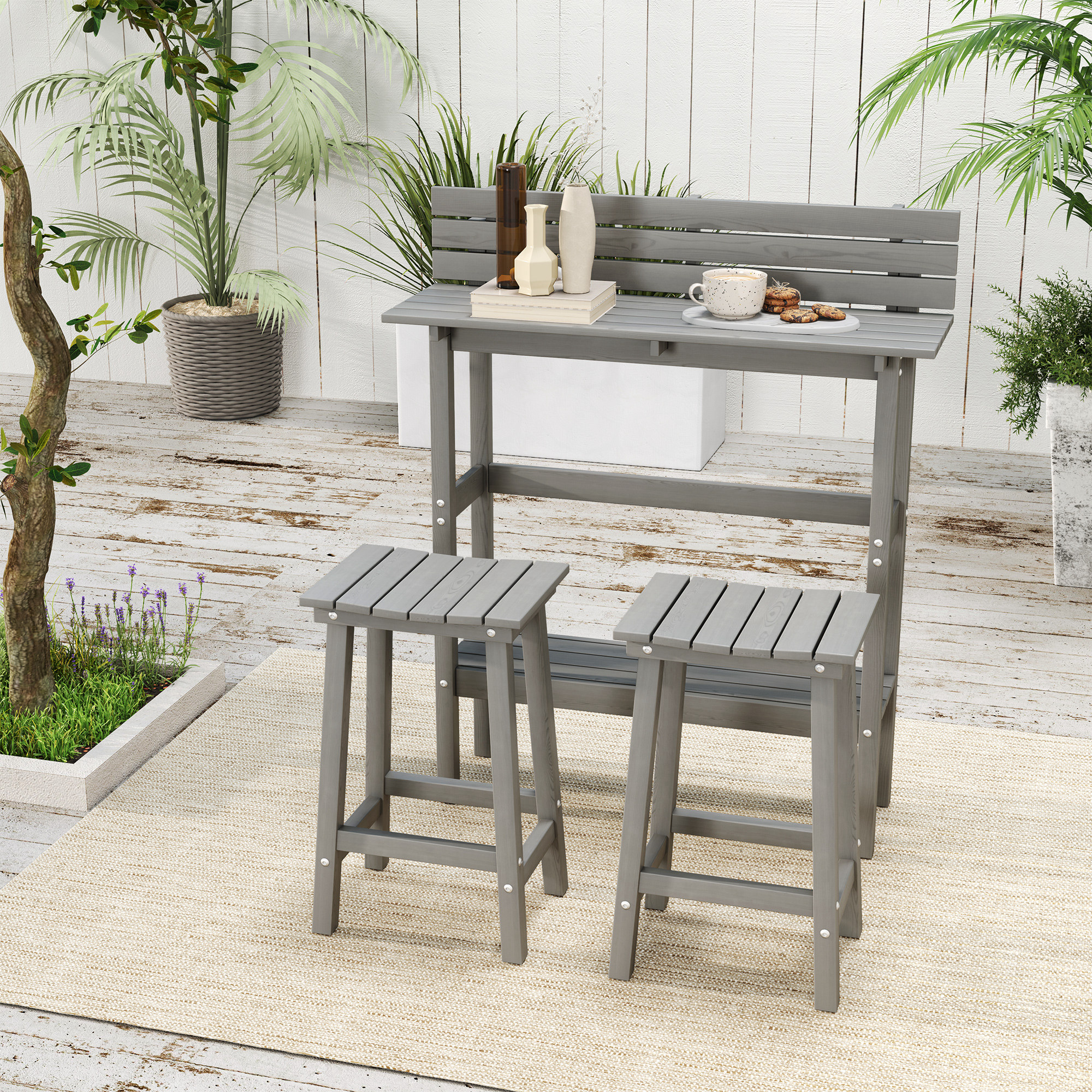Outsunny 3 Piece Patio Bar Set with 43"H Bar Table and 2 Bar Stools ...